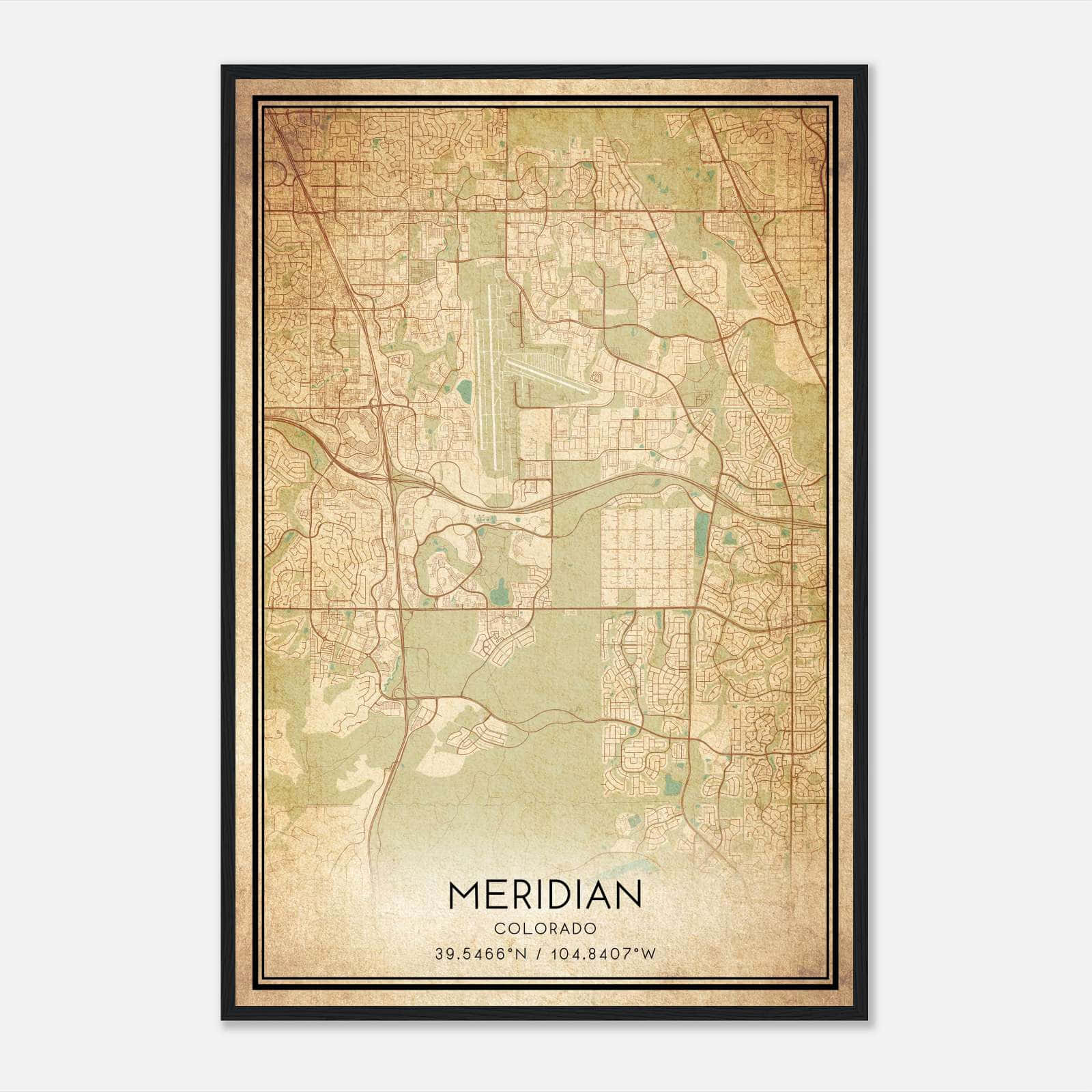 Vintage Meridian Colorado Map Poster, Meridian CO City Road Wall Art ...