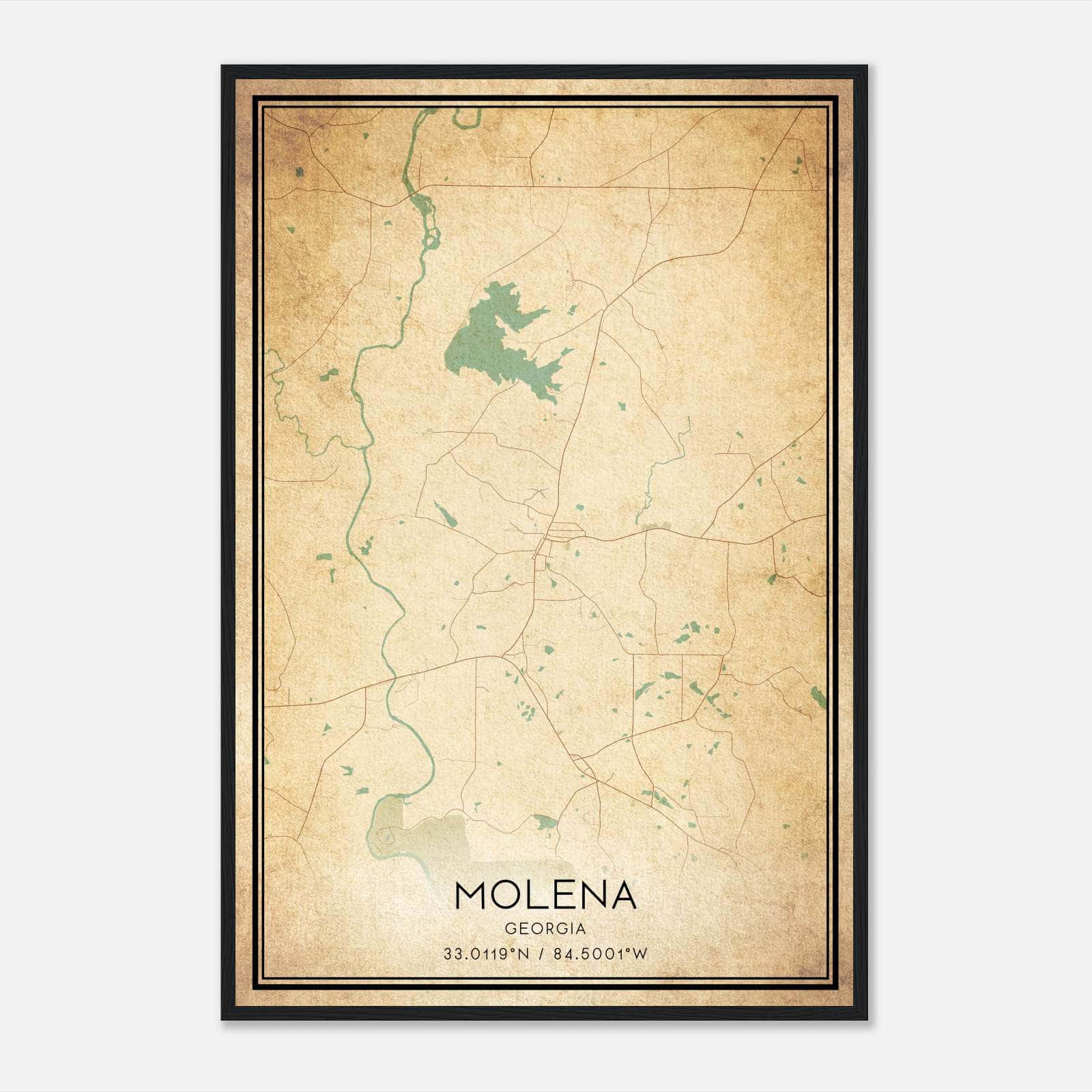 Vintage Molena Georgia Map Poster, Molena GA City Road Wall Art Print ...