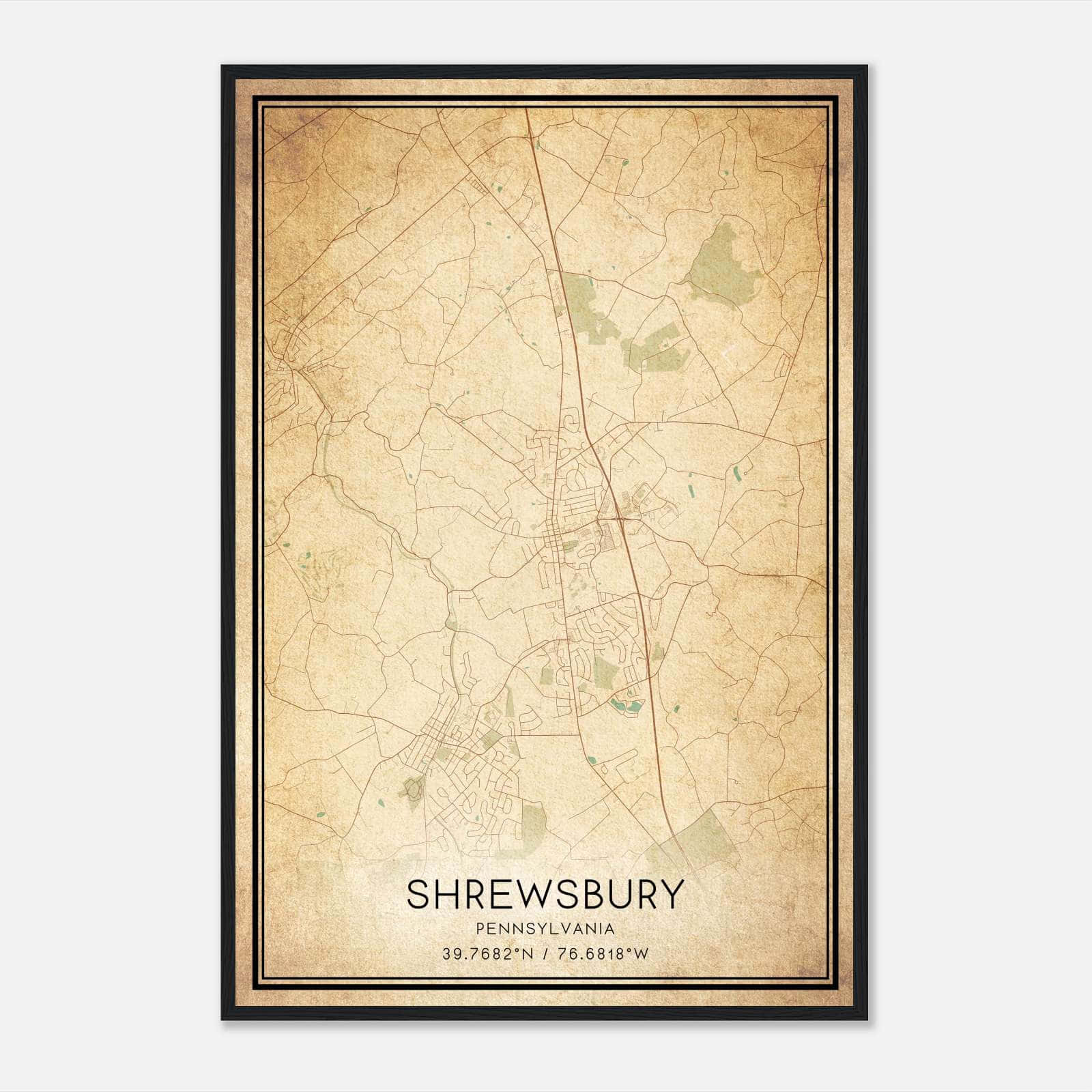 Vintage Shrewsbury Pennsylvania Map Poster, Shrewsbury PA City Road ...