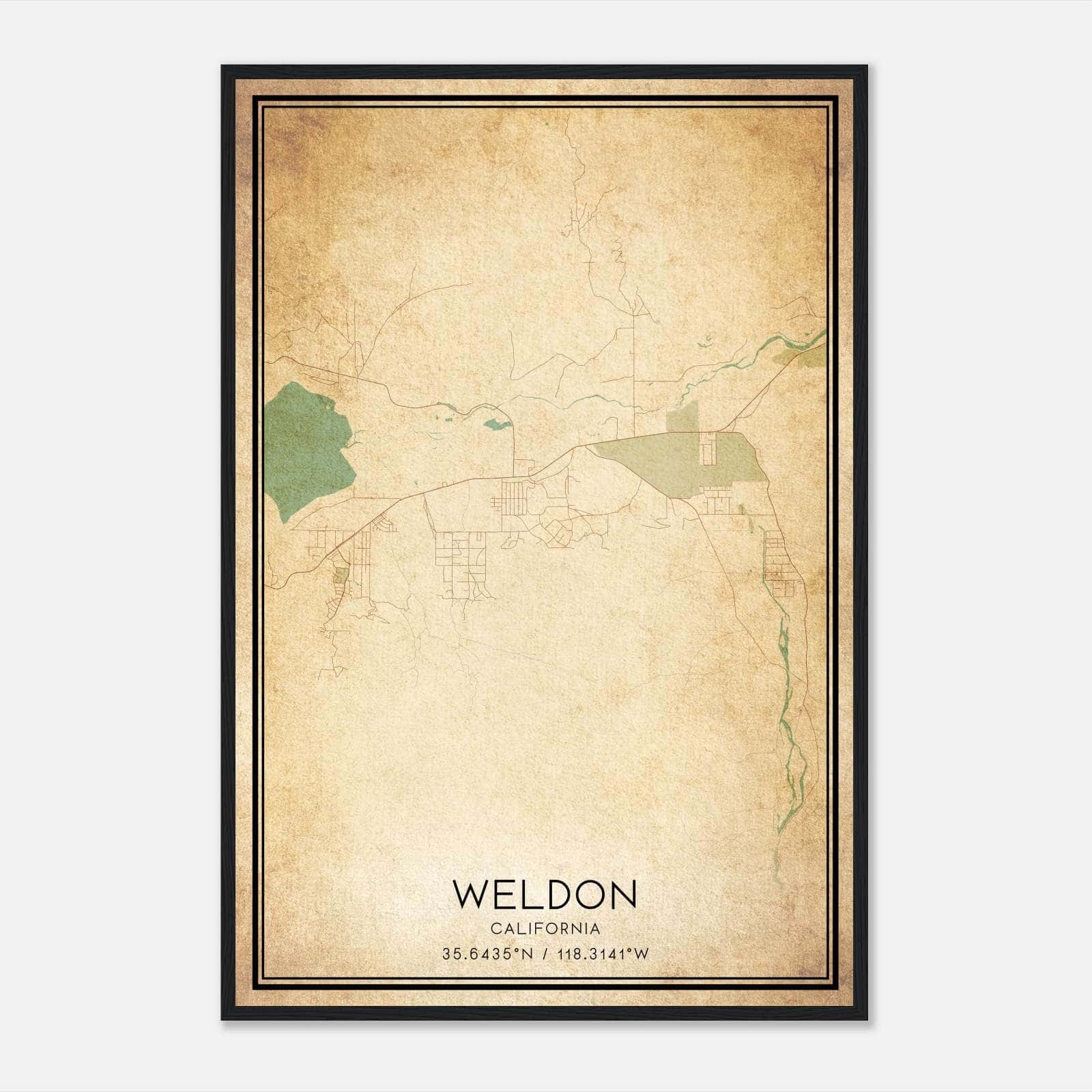 Vintage Weldon California Map Poster, Weldon CA City Road Wall Art ...