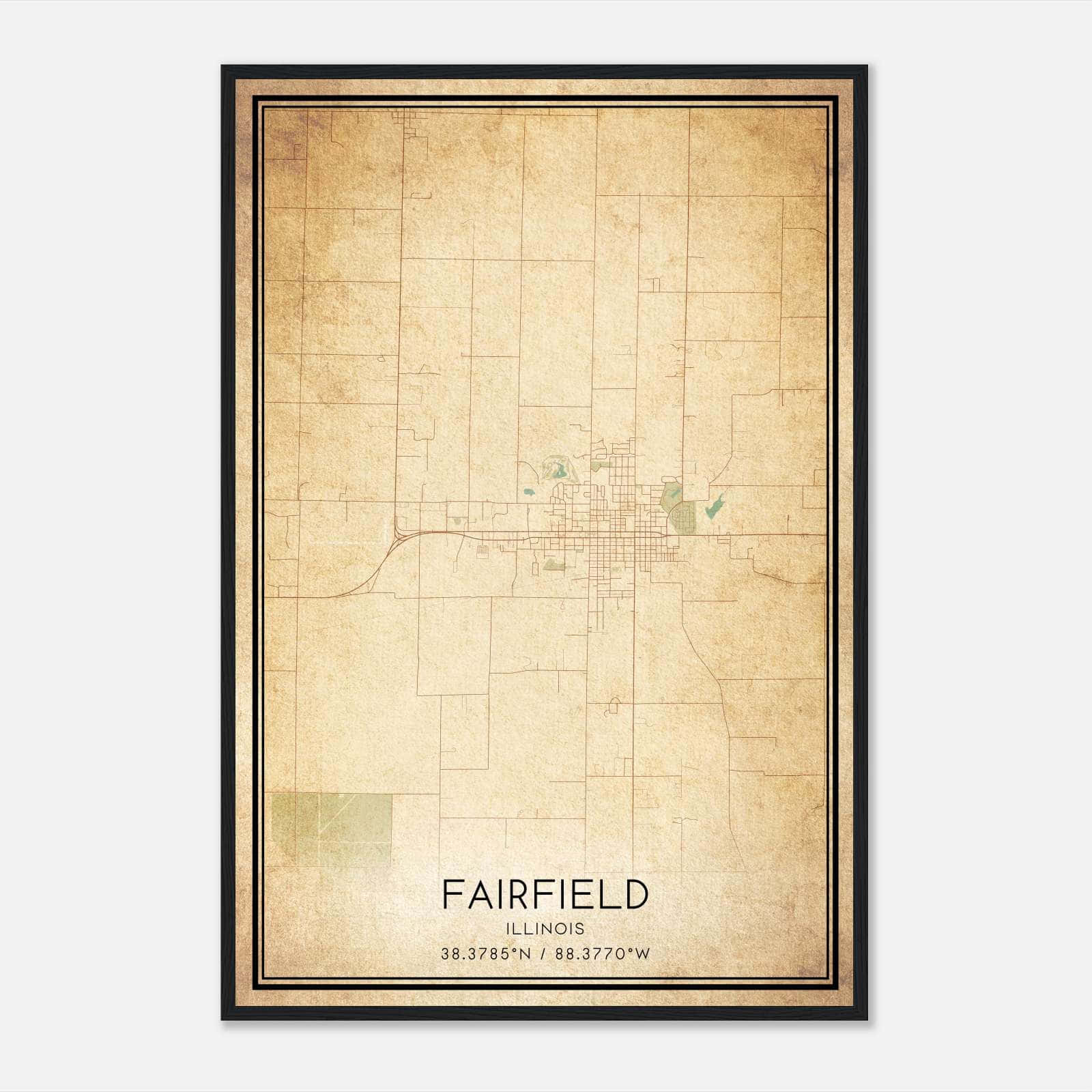 Vintage Fairfield Illinois Map Poster, Fairfield IL City Road Wall Art ...