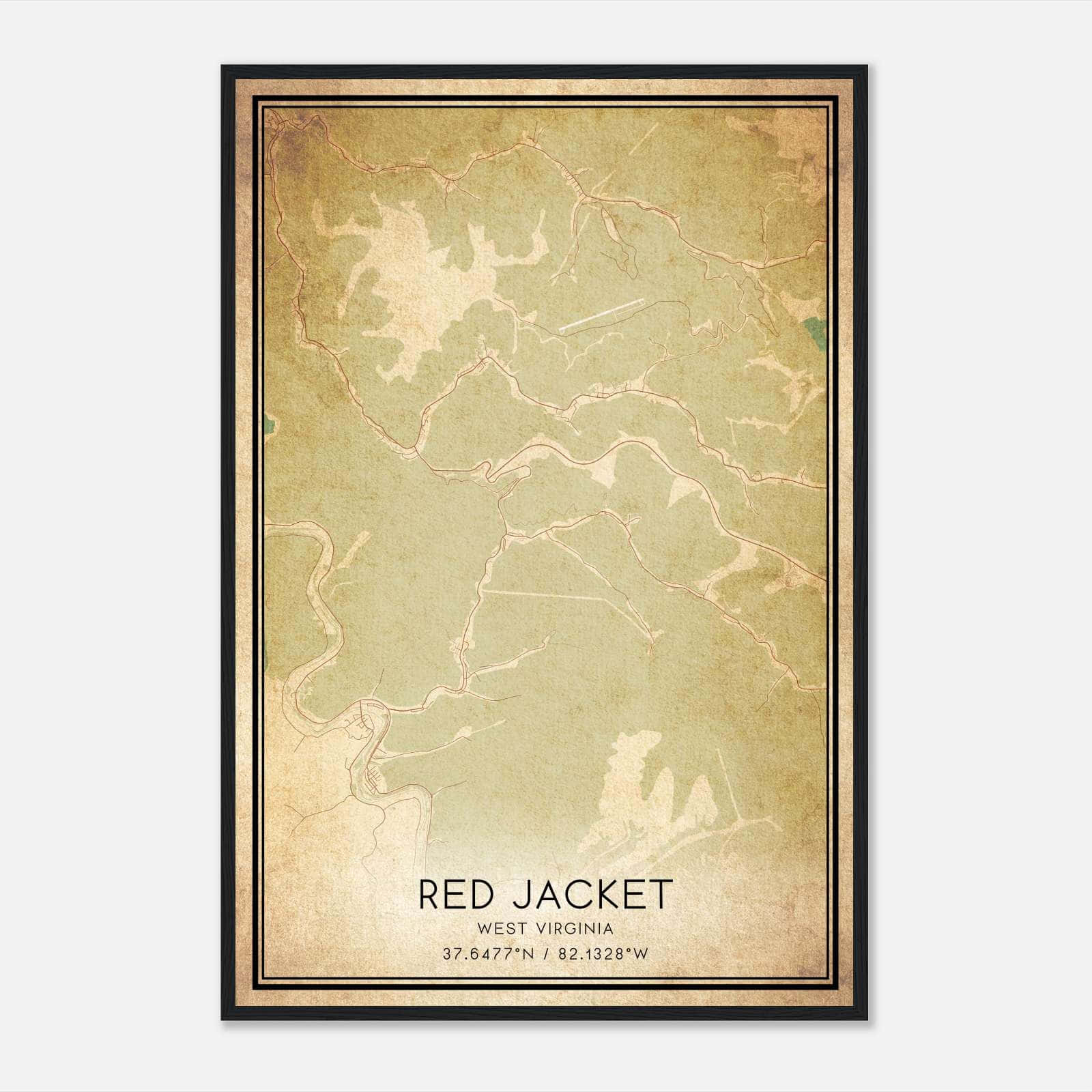Vintage Red Jacket West Virginia Map Poster, Red Jacket WV City Road ...