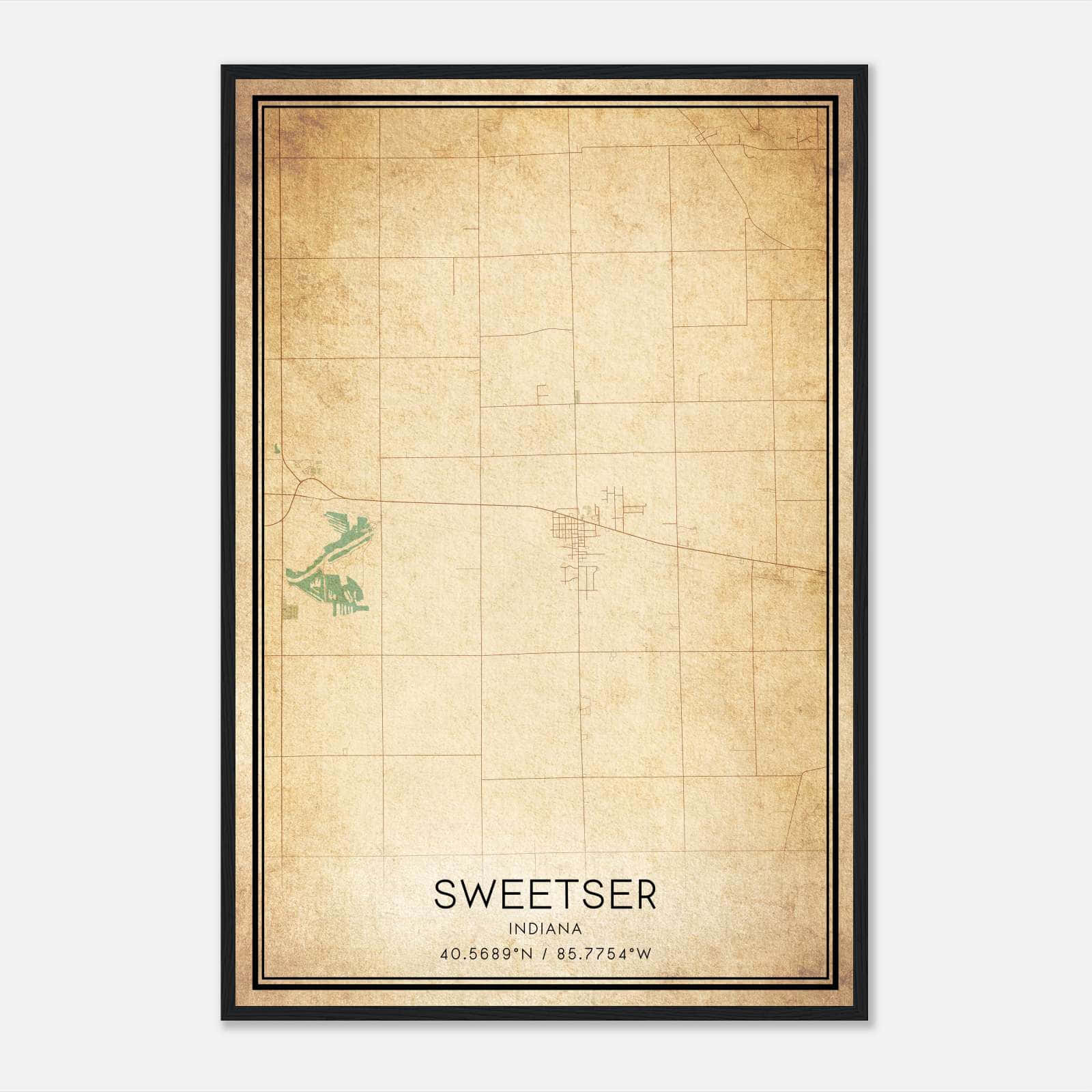 Vintage Sweetser Indiana Map Poster, Sweetser IN City Road Wall Art ...