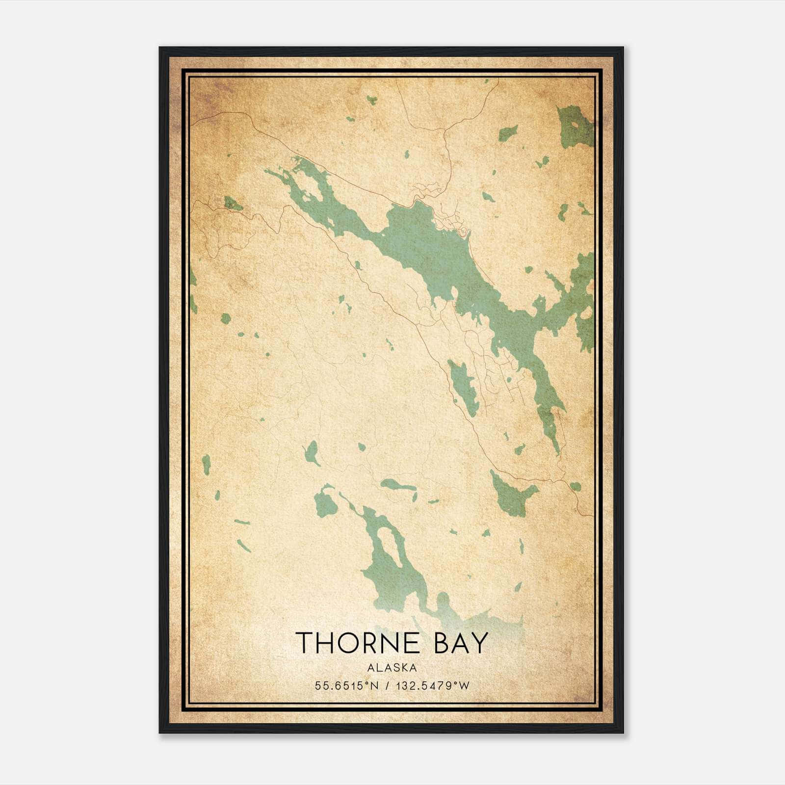 Vintage Thorne Bay Alaska Map Poster, Thorne Bay AK City Road Wall Art ...