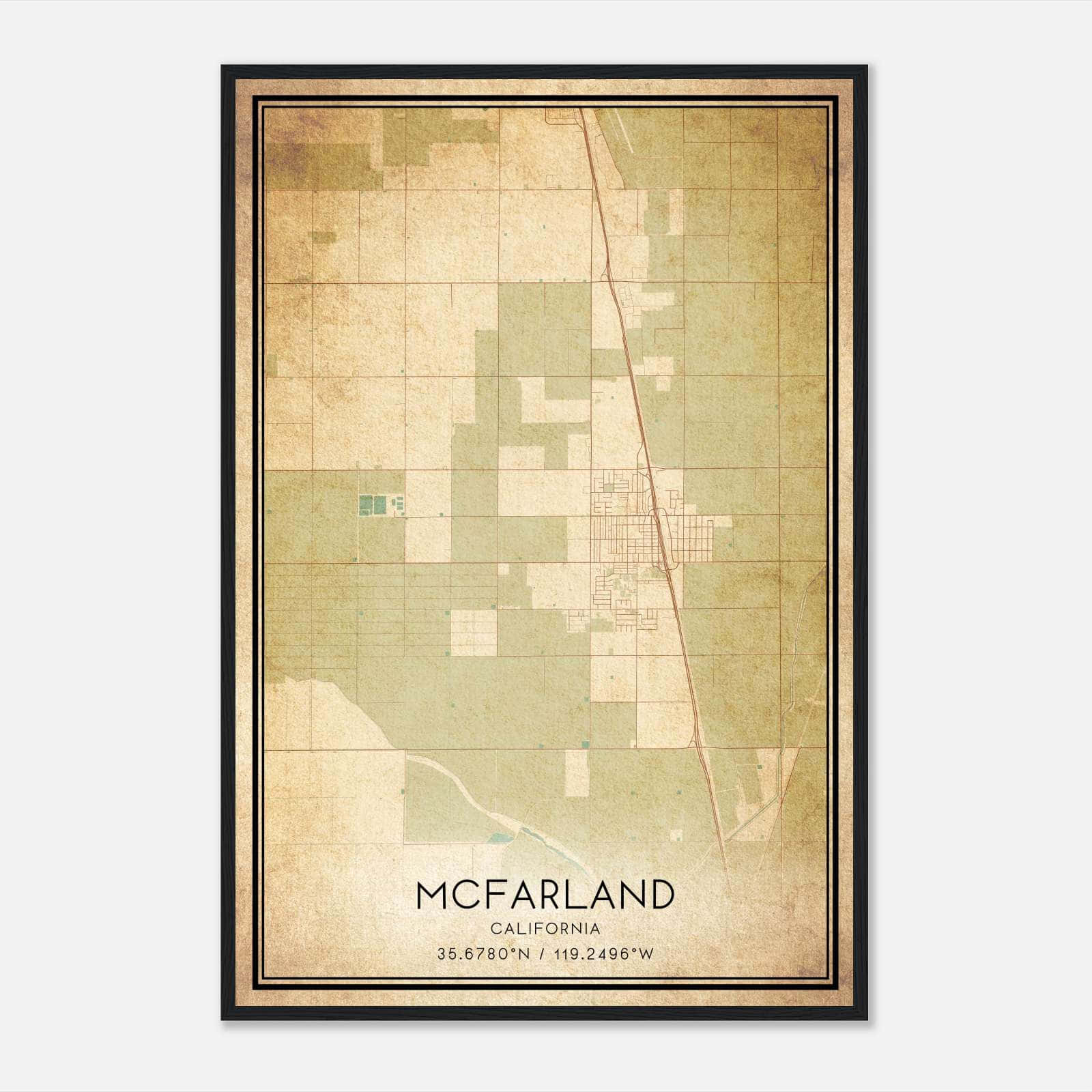 Vintage Mcfarland California Map Poster, Mcfarland CA City Road Wall ...