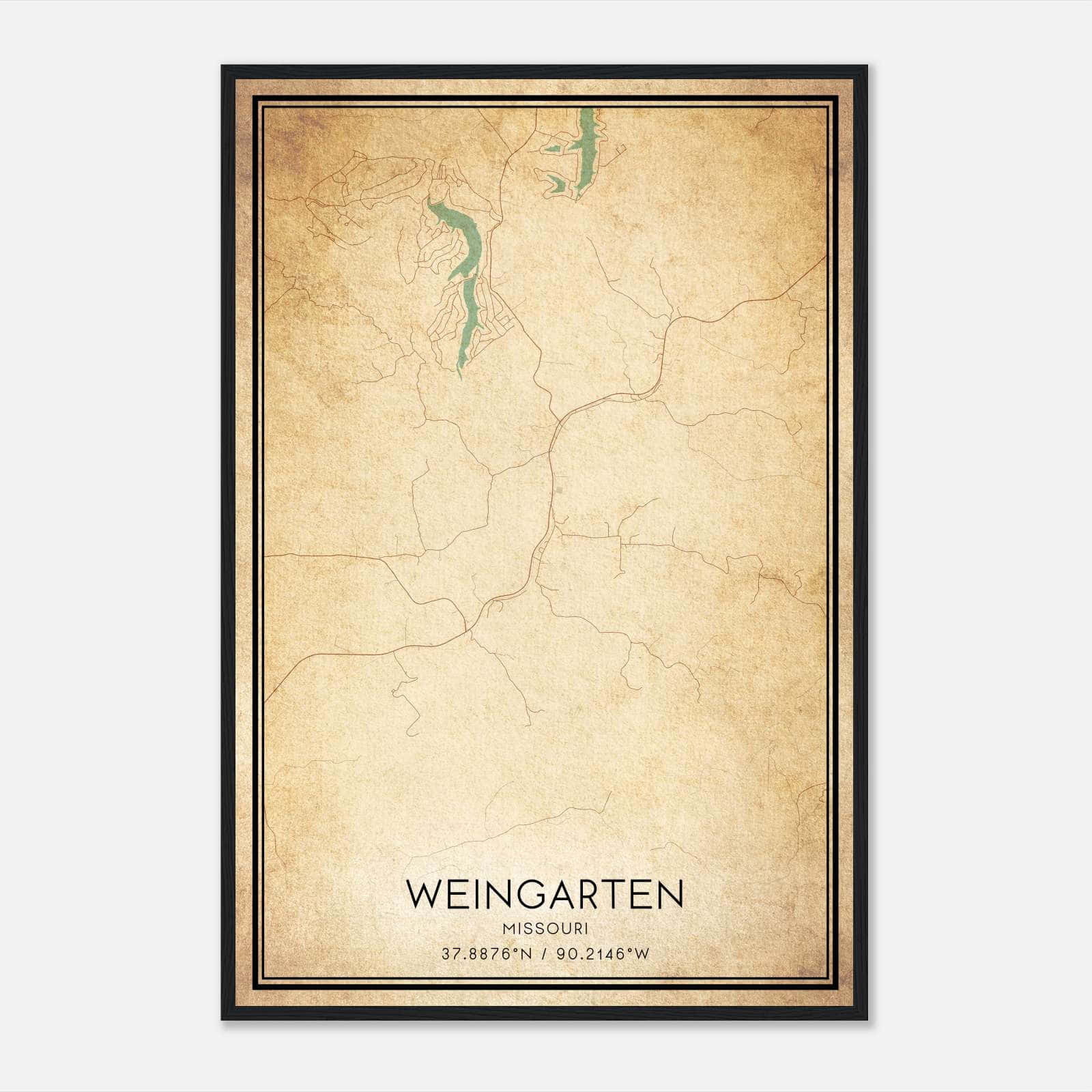 Vintage Weingarten Missouri Map Poster, Weingarten MO City Road Wall ...