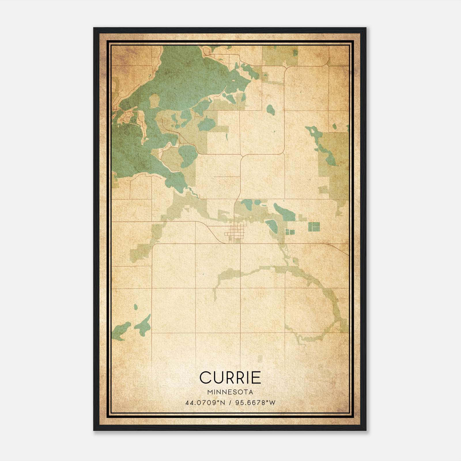 Vintage Currie Minnesota Map Poster, Currie MN City Road Wall Art Print ...