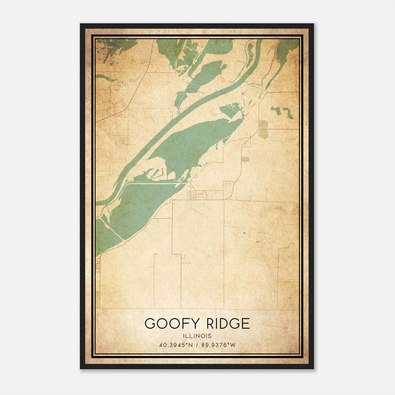 Vintage Goofy Ridge Illinois Map Poster, Goofy Ridge IL City Road Wall ...