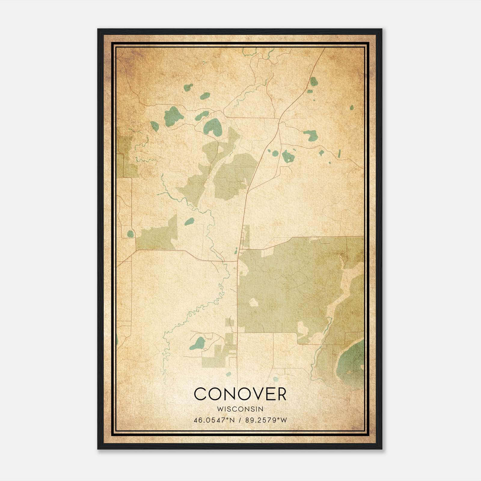 Vintage Conover Wisconsin Map Poster, Conover WI City Road Wall Art ...