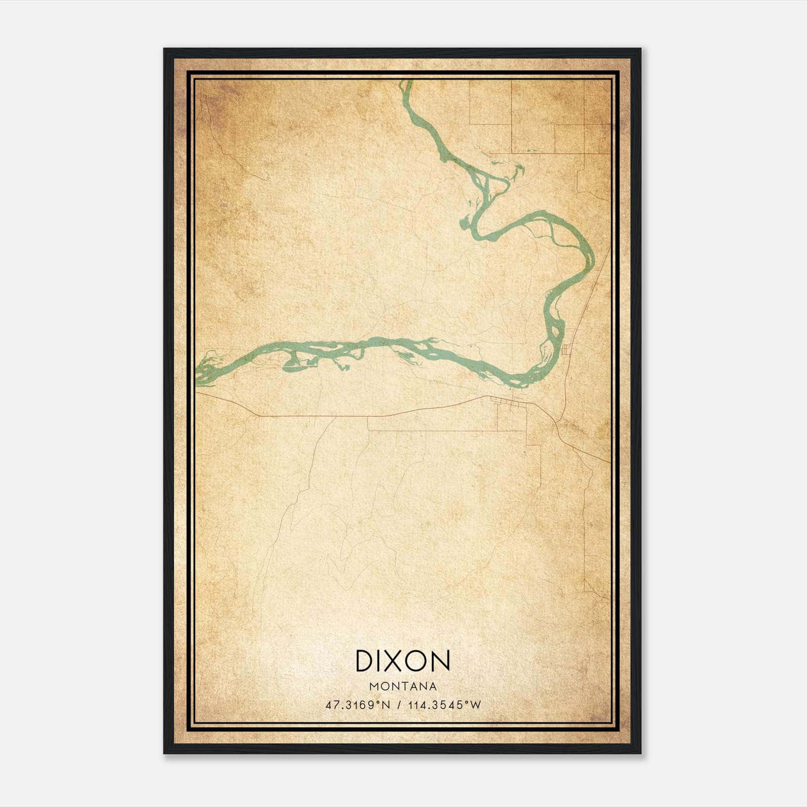 Vintage Dixon Montana Map Poster, Dixon MT City Road Wall Art Print ...