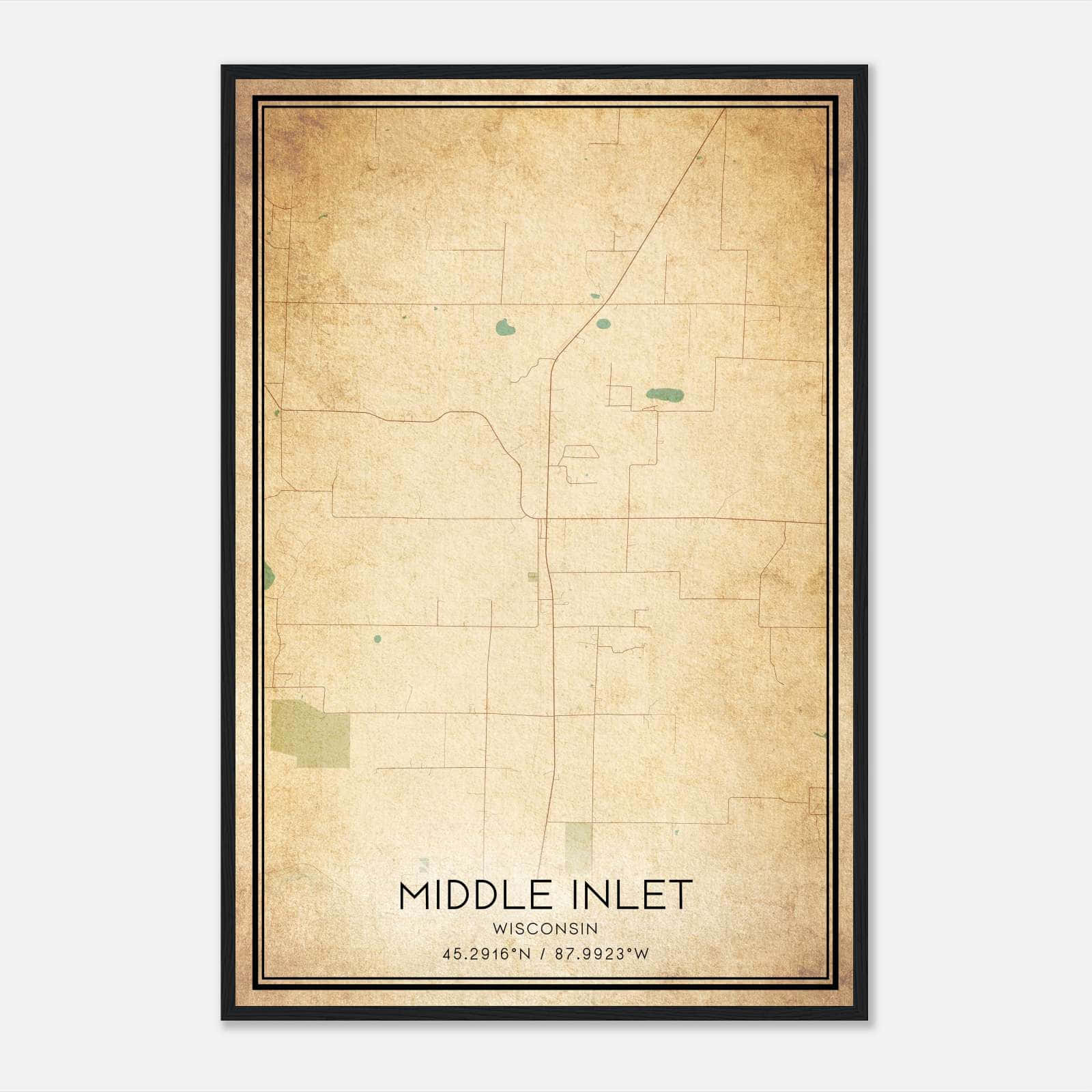 Vintage Middle Inlet Wisconsin Map Poster, Middle Inlet WI City Road ...