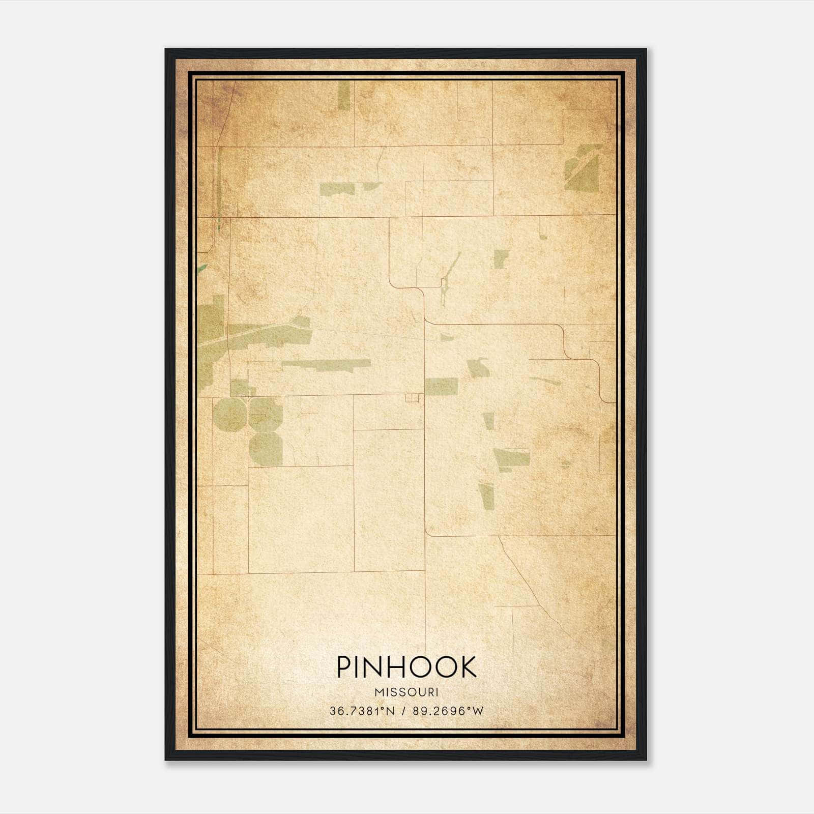 Vintage Pinhook Missouri Map Poster, Pinhook MO City Road Wall Art ...