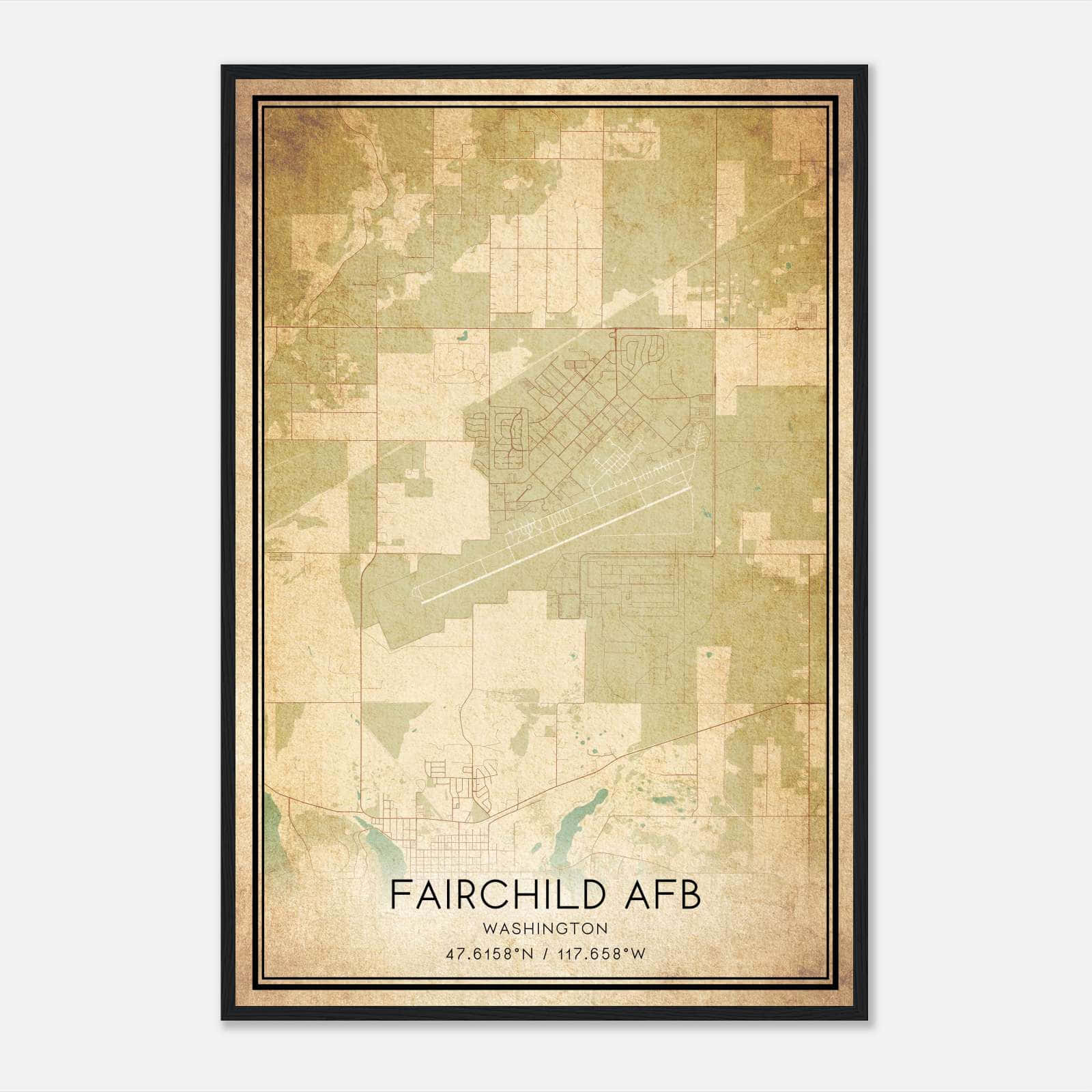 Vintage Fairchild Afb Washington Map Poster, Fairchild Afb WA City Road ...