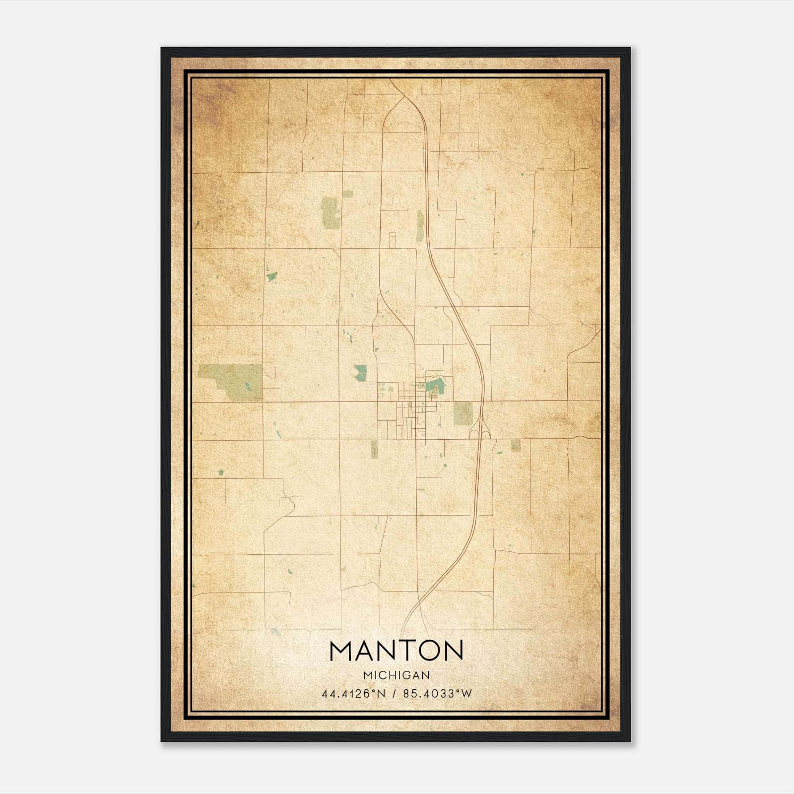 Vintage Manton Michigan Map Poster, Manton MI City Road Wall Art Print ...