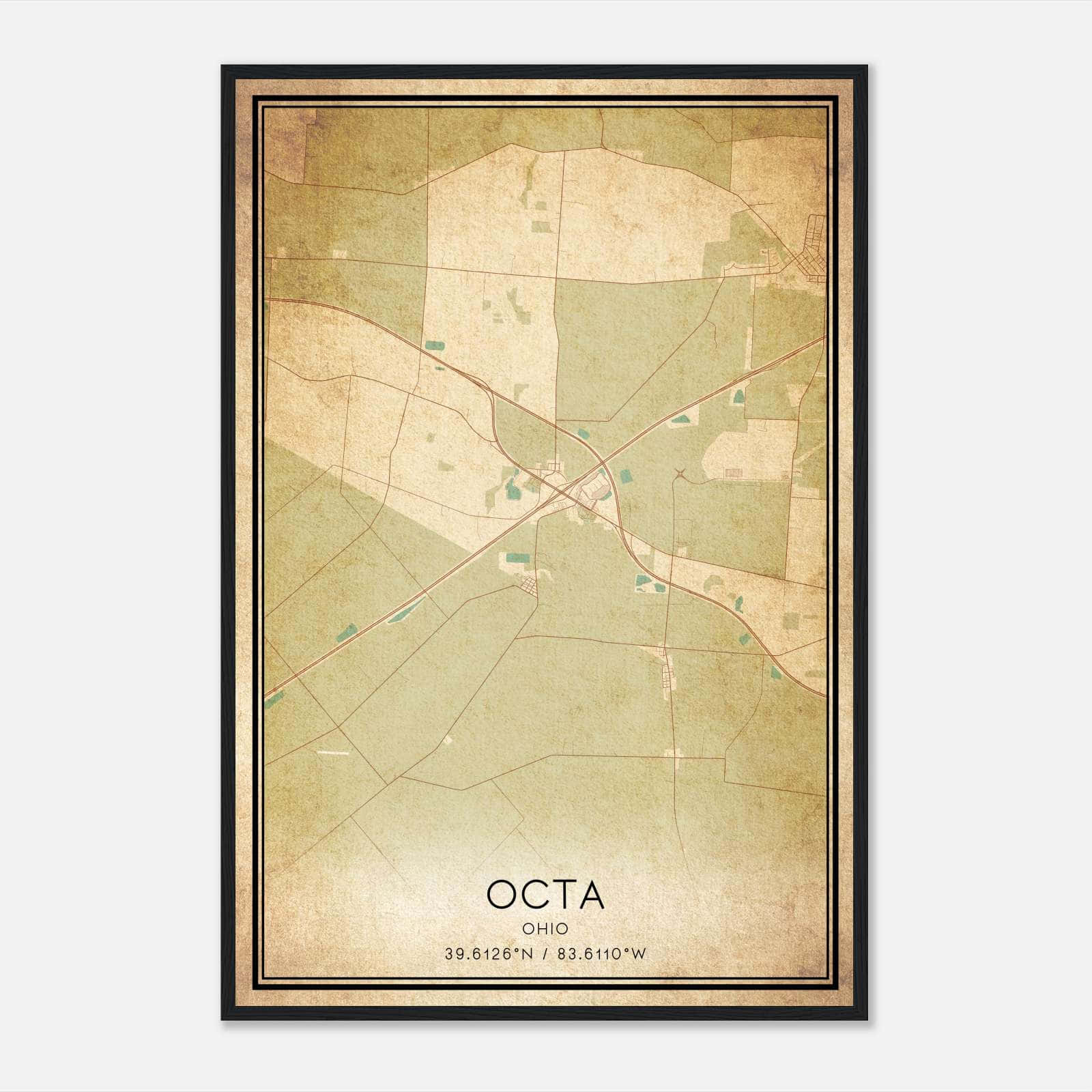 Vintage Octa Ohio Map Poster, Octa OH City Road Wall Art Print - Custom ...
