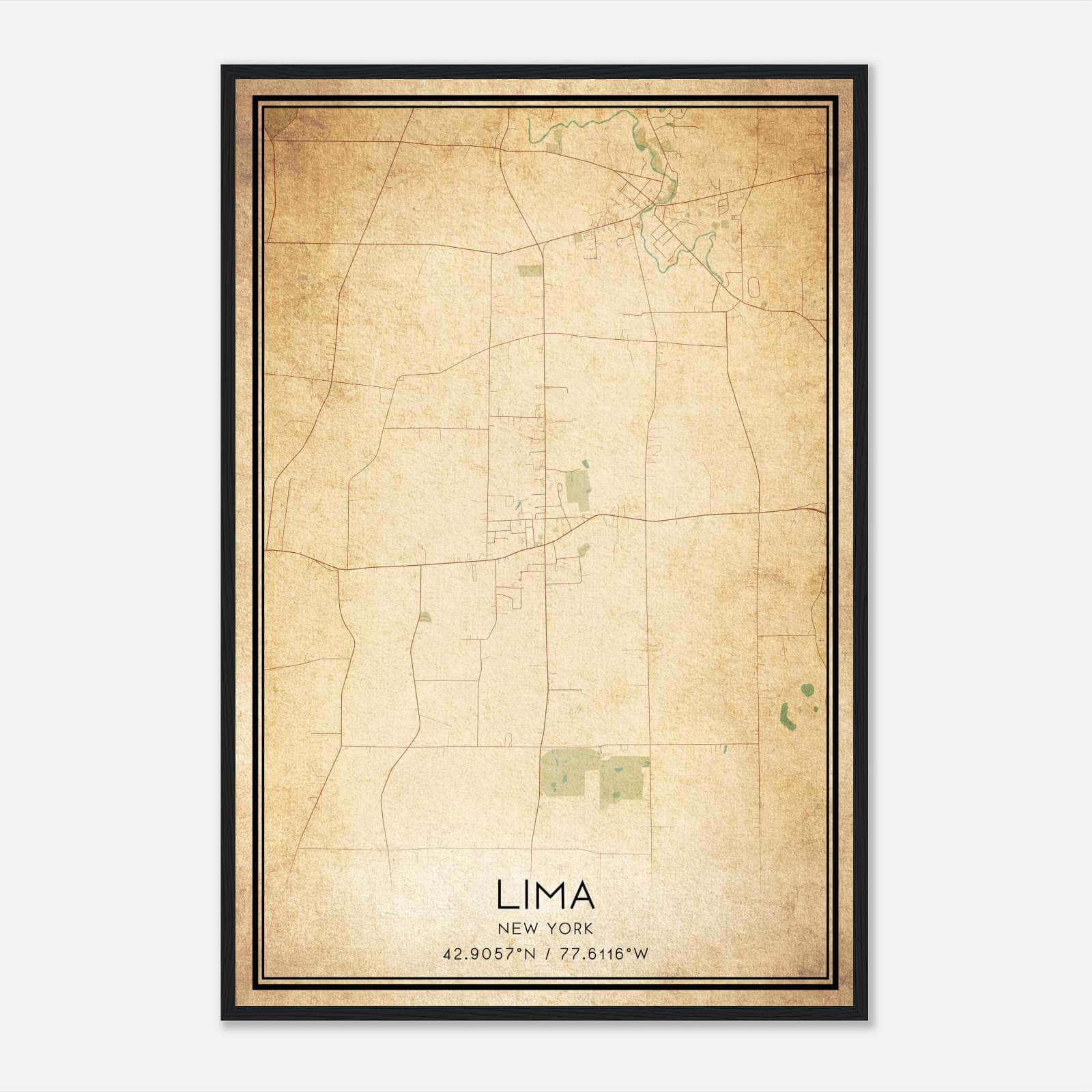 Vintage Lima New York Map Poster, Lima NY City Road Wall Art Print ...