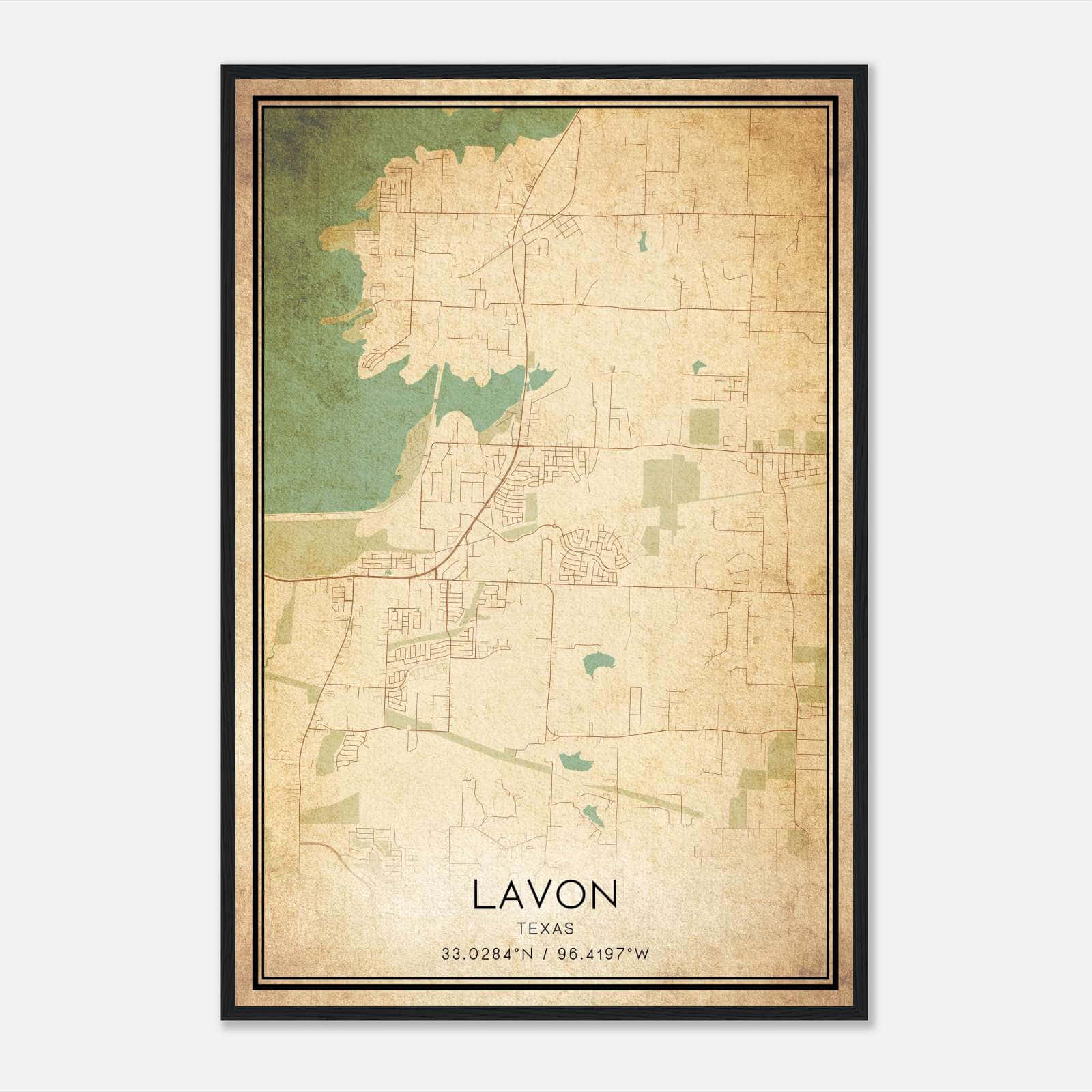Vintage Lavon Texas Map Poster, Lavon TX City Road Wall Art Print ...