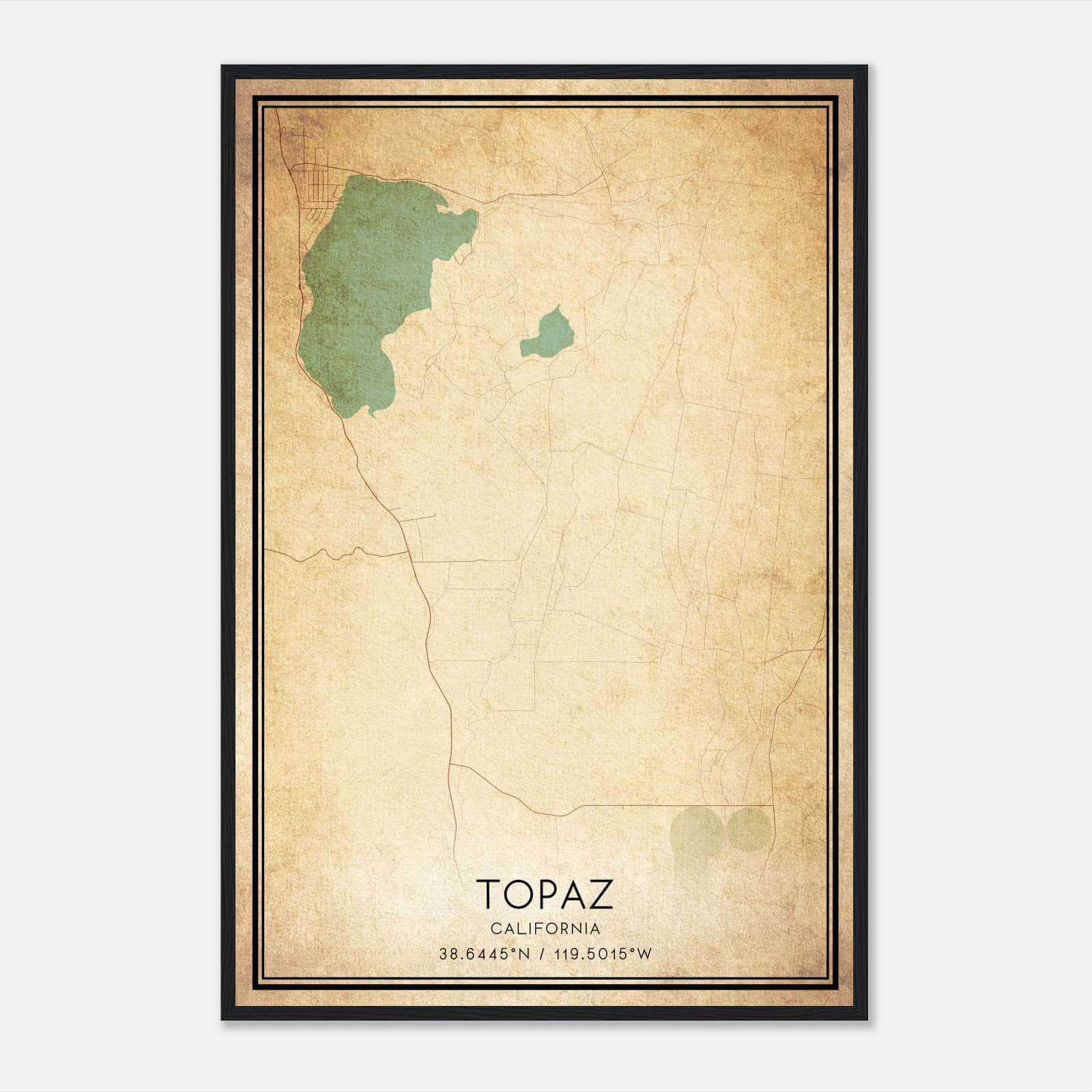 Vintage Topaz California Map Poster, Topaz CA City Road Wall Art Print ...