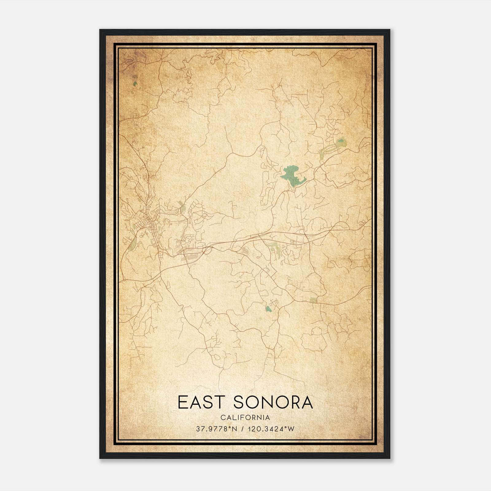 Vintage East Sonora California Map Poster, East Sonora CA City Road ...