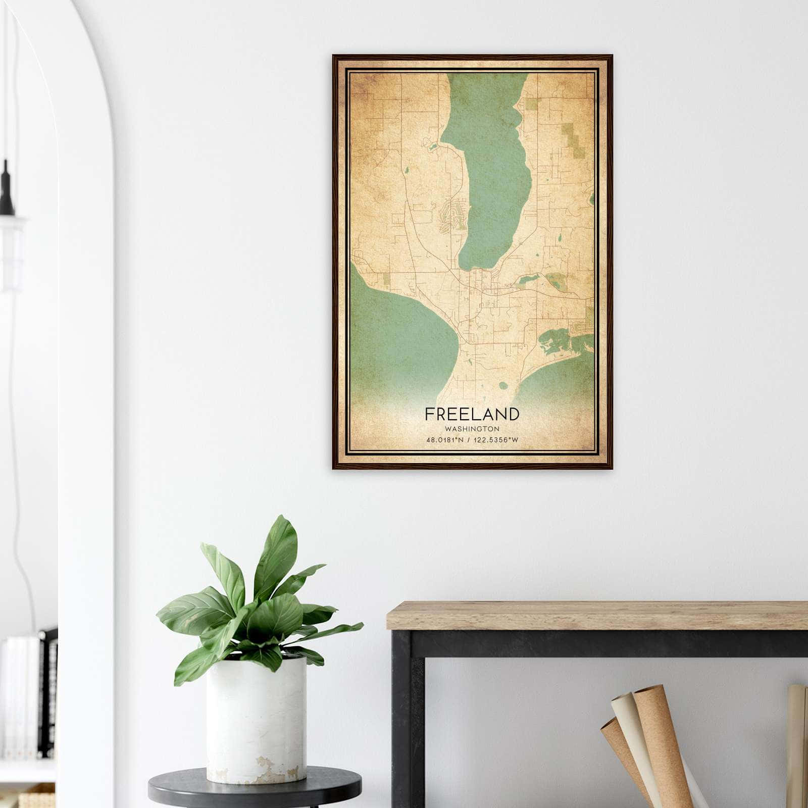 Vintage Freeland Washington Map Poster, Freeland WA City Road Wall Art ...