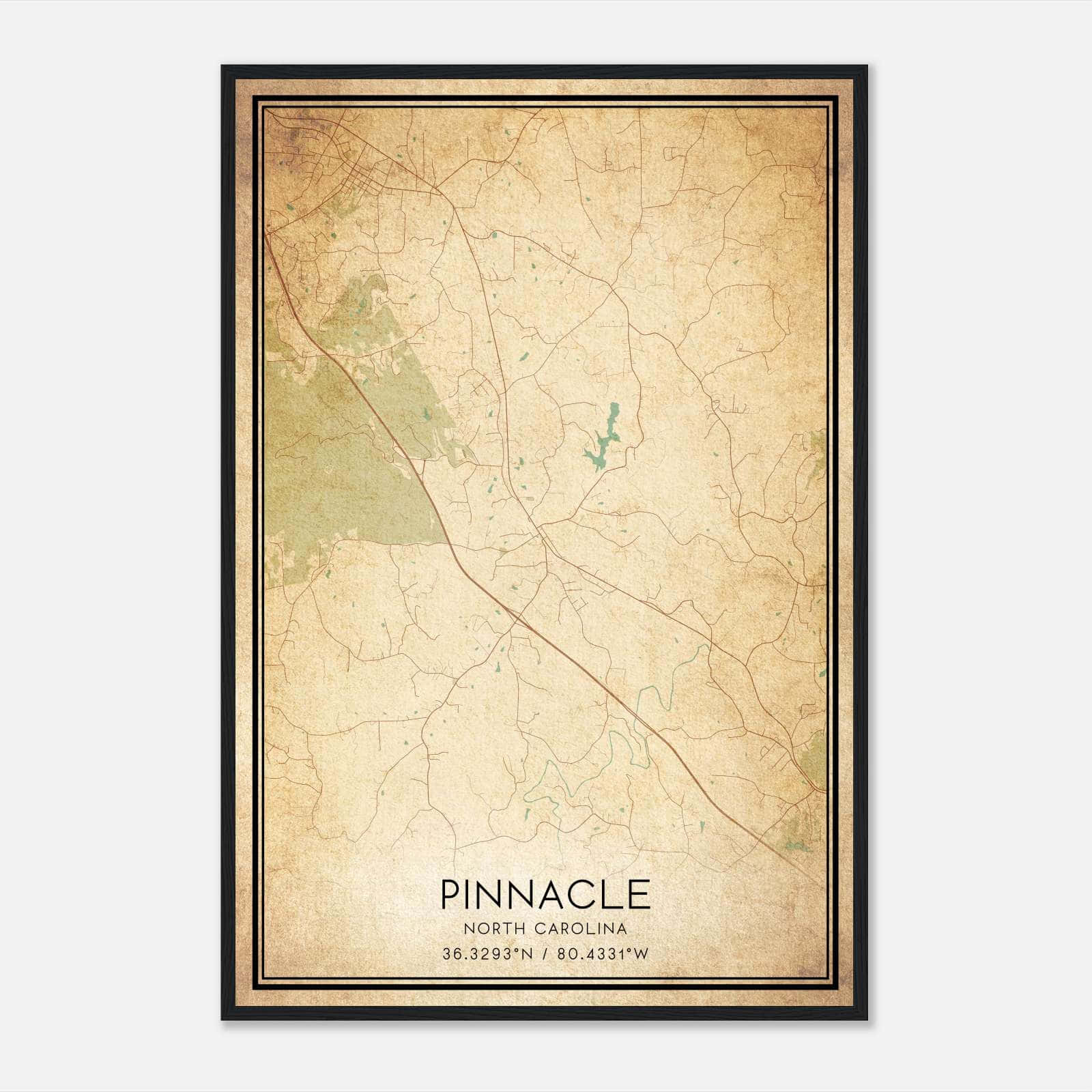 Vintage Pinnacle North Carolina Map Poster, Pinnacle NC City Road Wall ...