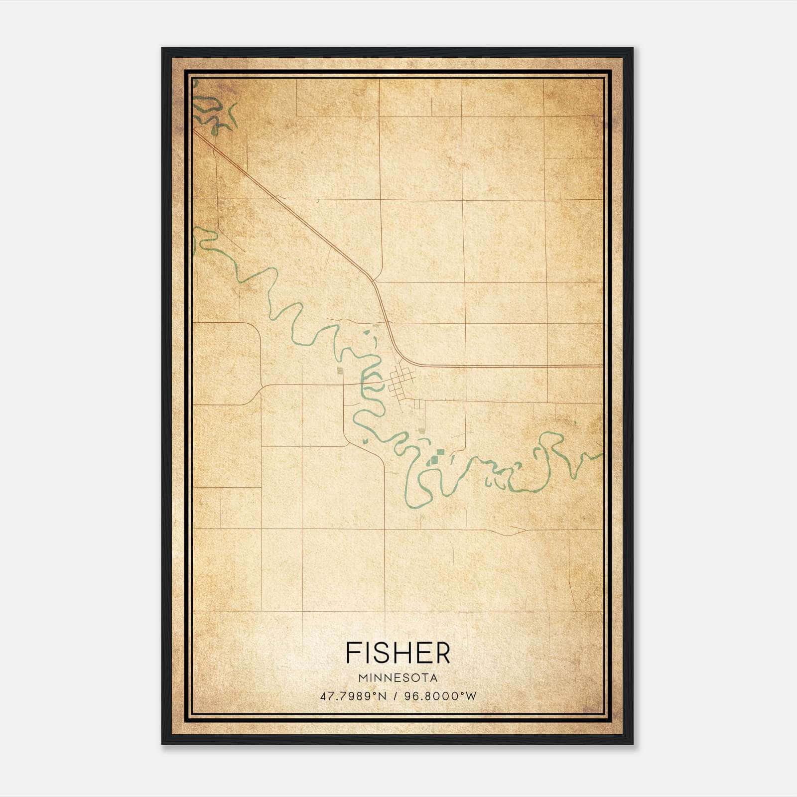 Vintage Fisher Minnesota Map Poster, Fisher MN City Road Wall Art Print ...
