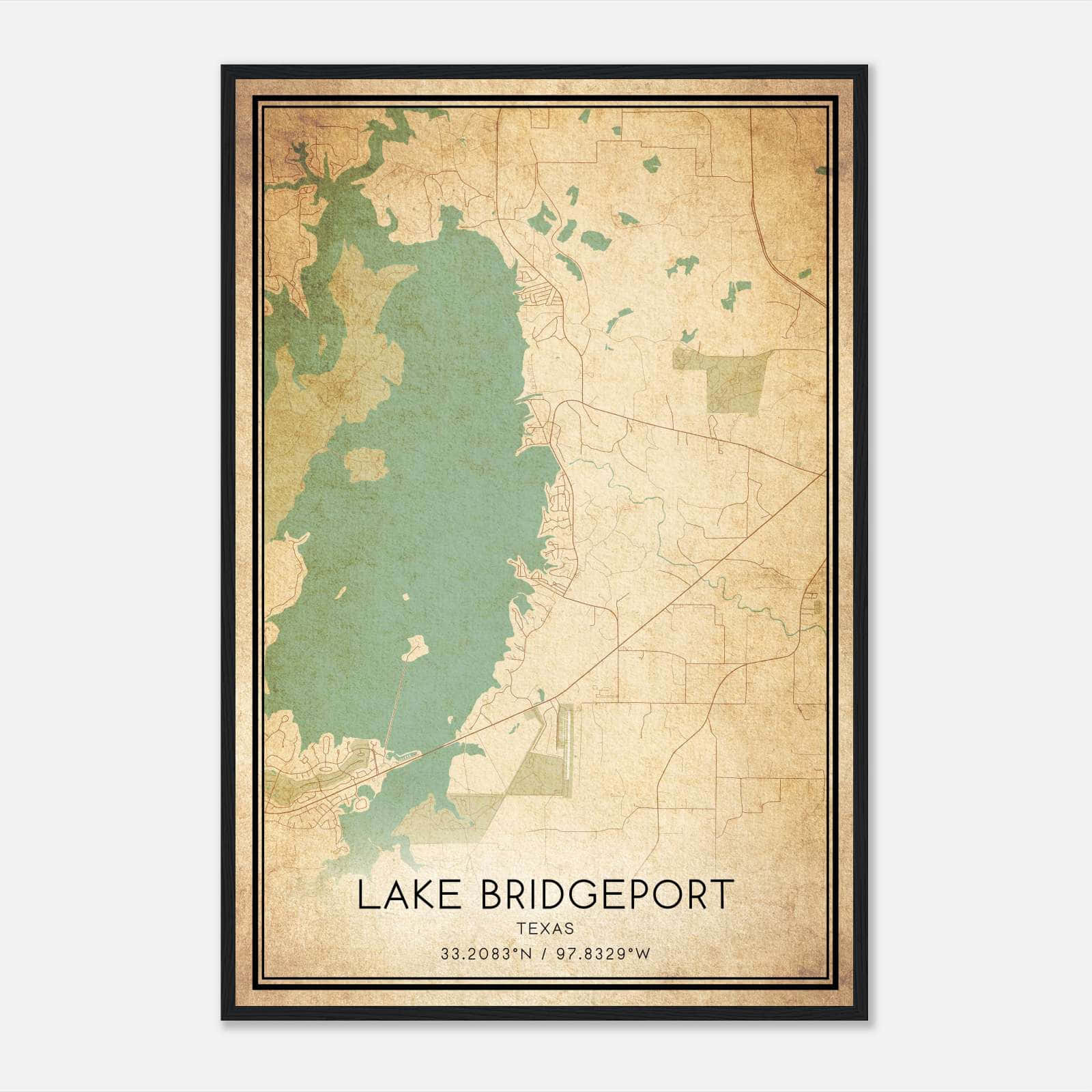 Vintage Lake Bridgeport Texas Map Poster, Lake Bridgeport TX City Road ...