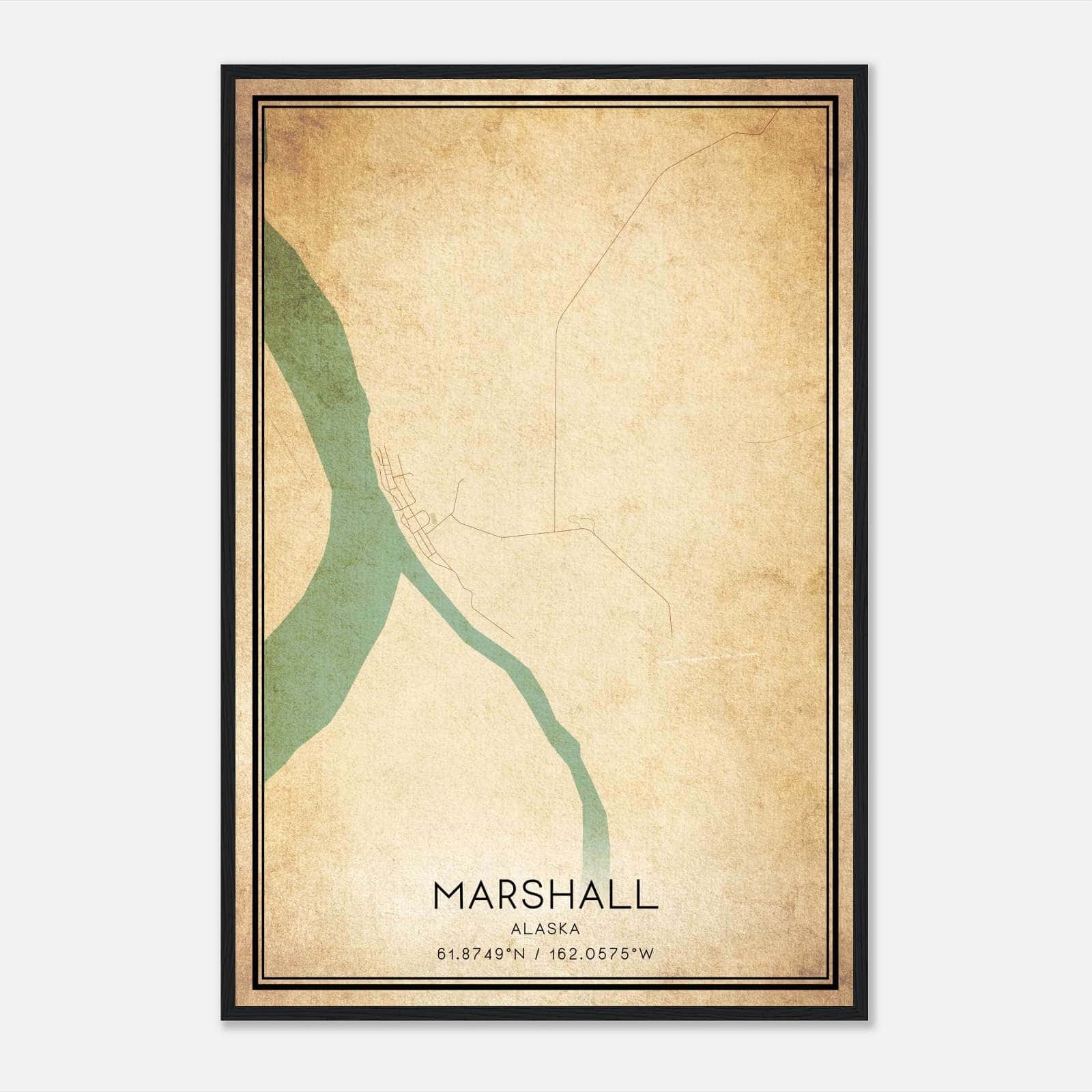Vintage Marshall Alaska Map Poster, Marshall AK City Road Wall Art ...