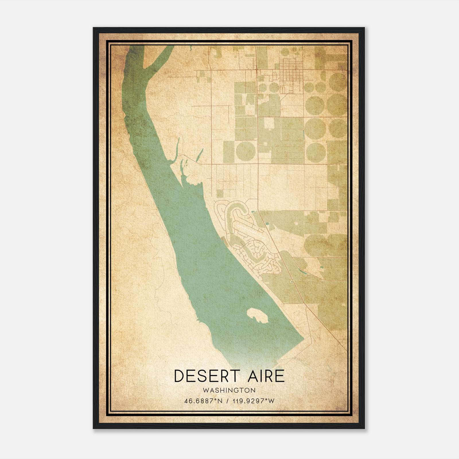 Vintage Desert Aire Washington Map Poster, Desert Aire WA City Road ...