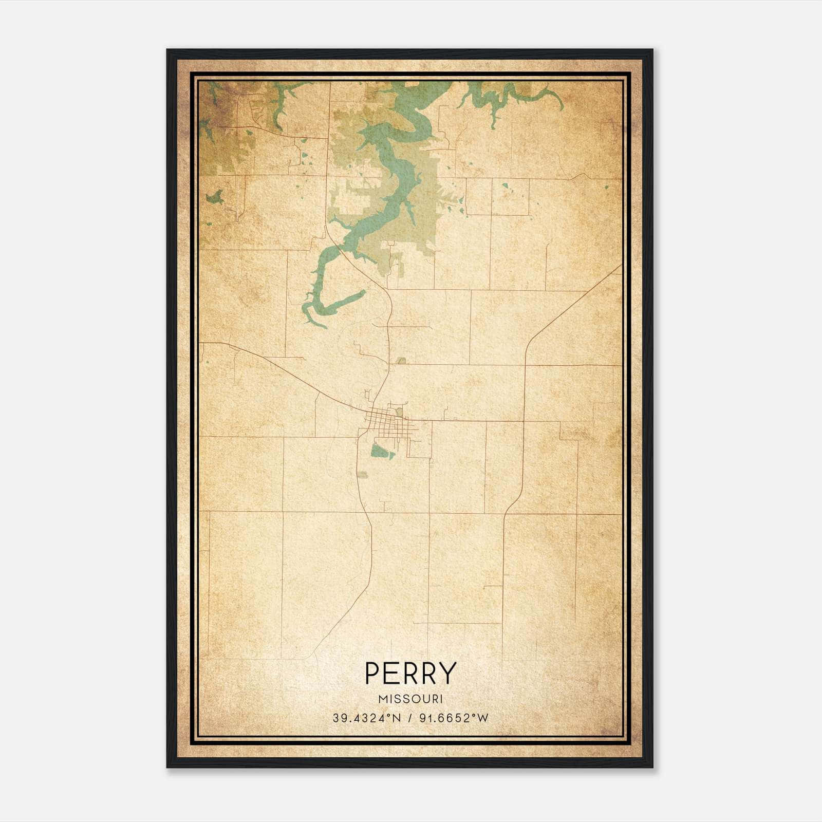 Vintage Perry Missouri Map Poster, Perry MO City Road Wall Art Print ...