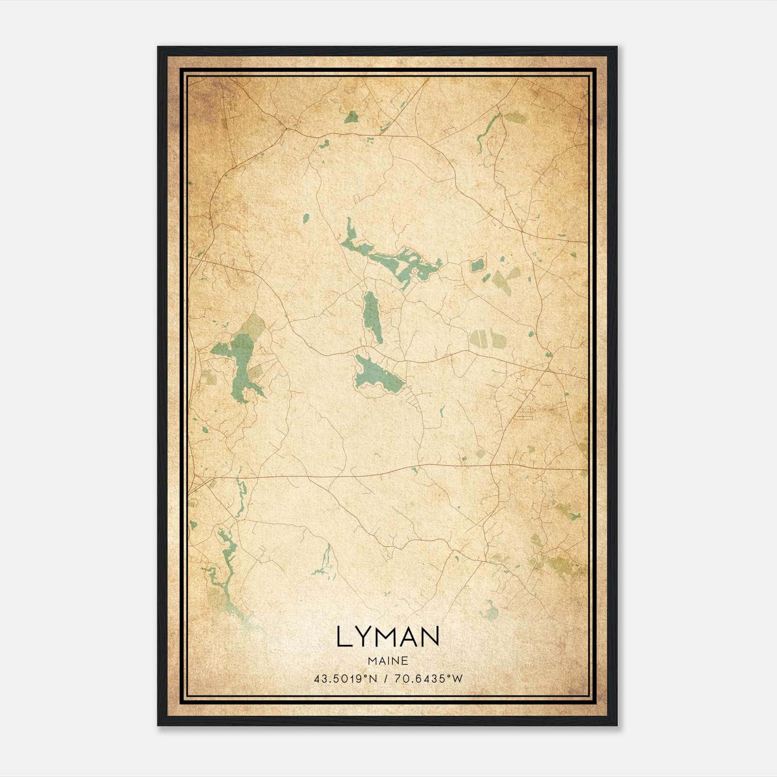 Vintage Lyman Maine Map Poster, Lyman ME City Road Wall Art Print - Custom Maps & Posters