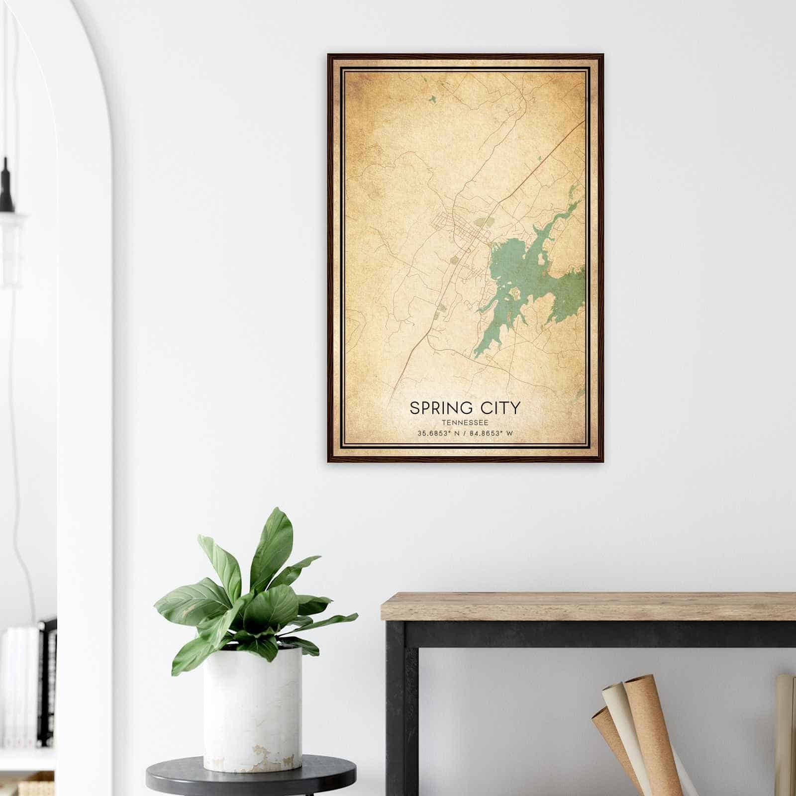 Vintage Spring City Tennessee Map Poster, Spring City TN City Road Wall ...
