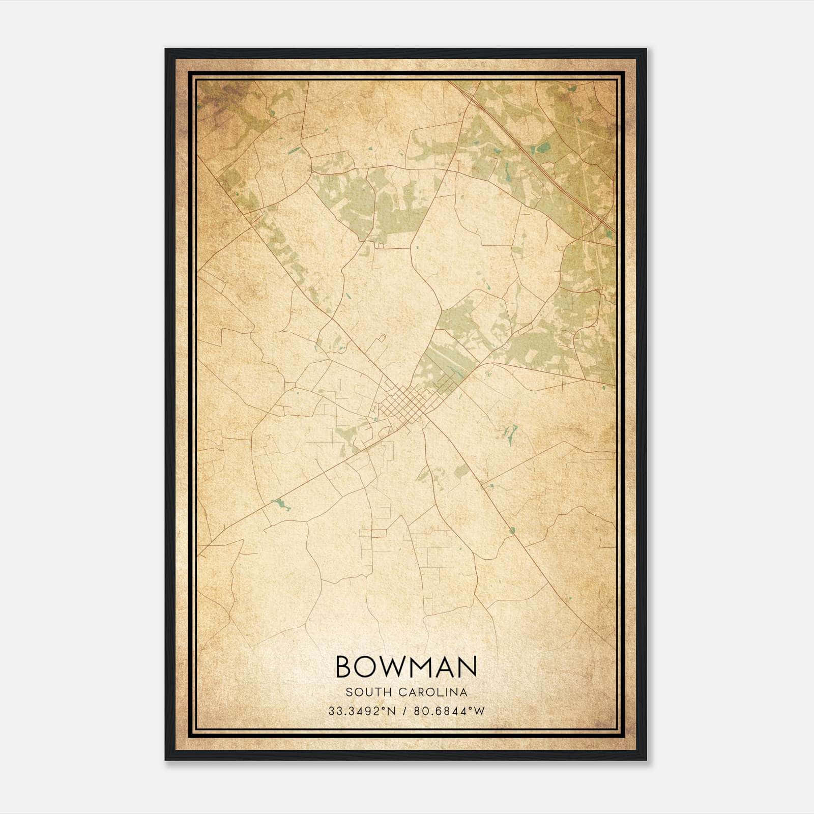 Vintage Bowman South Carolina Map Poster, Bowman SC City Road Wall Art ...