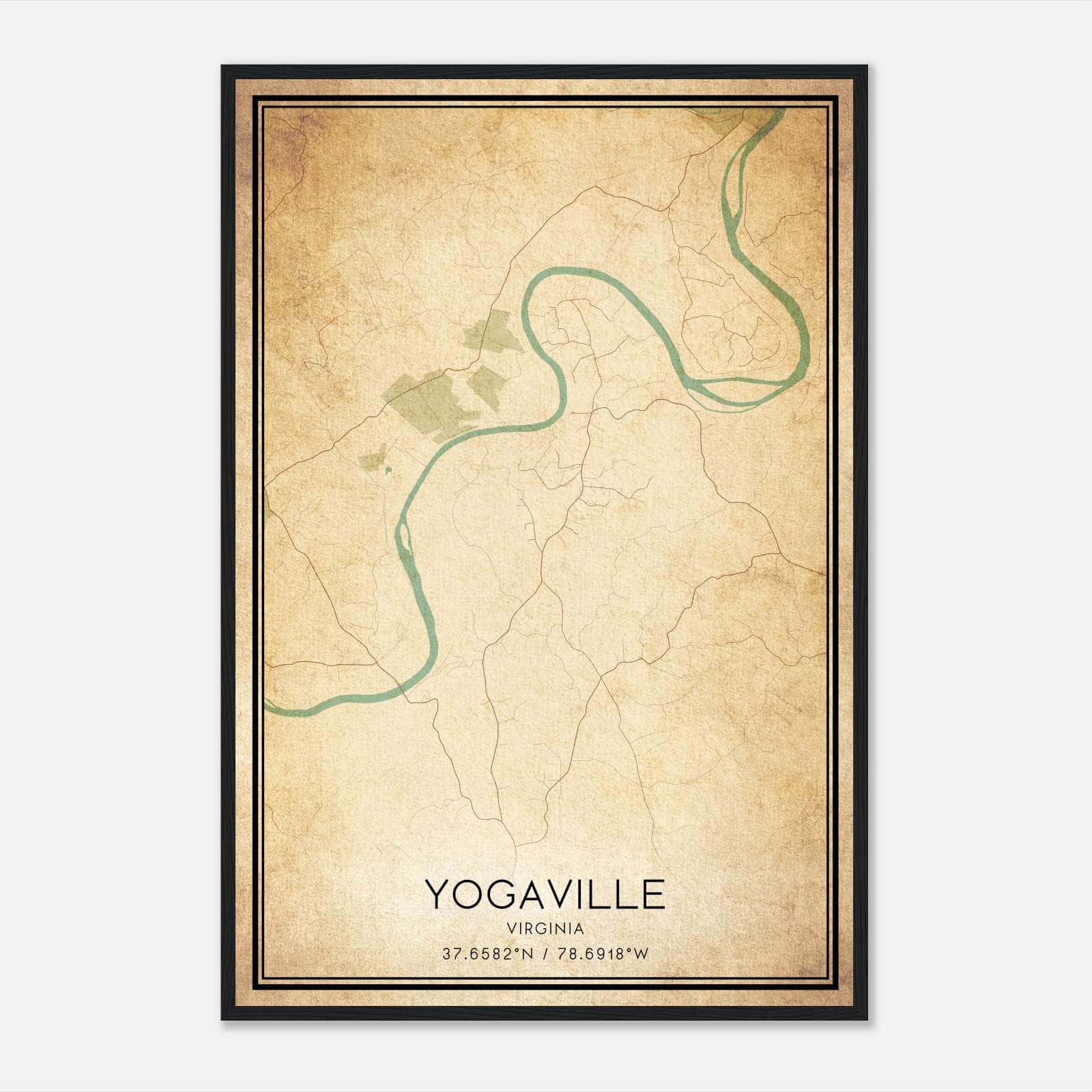 Vintage Yogaville Virginia Map Poster, Yogaville VA City Road Wall Art ...