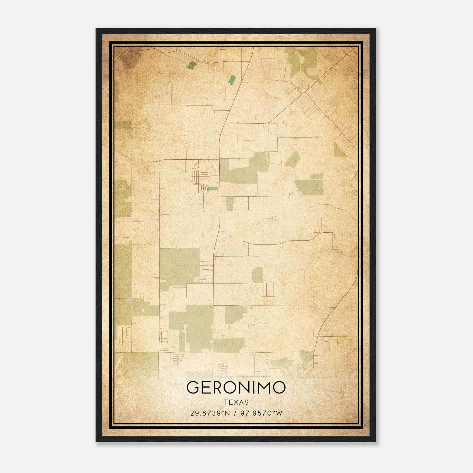 Vintage Geronimo Texas Map Poster, Geronimo TX City Road Wall Art Print ...