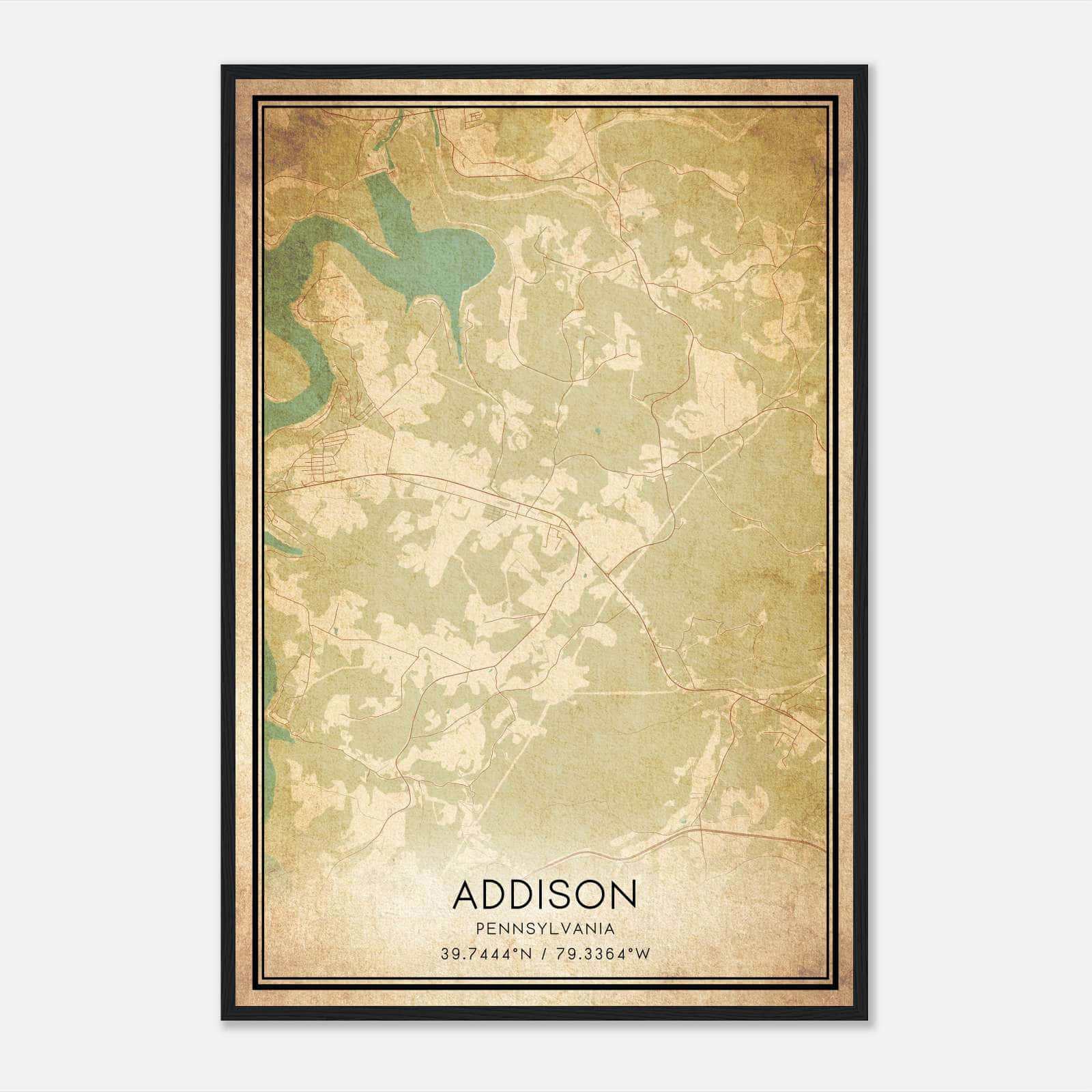 Vintage Addison Pennsylvania Map Poster, Addison PA City Road Wall Art ...
