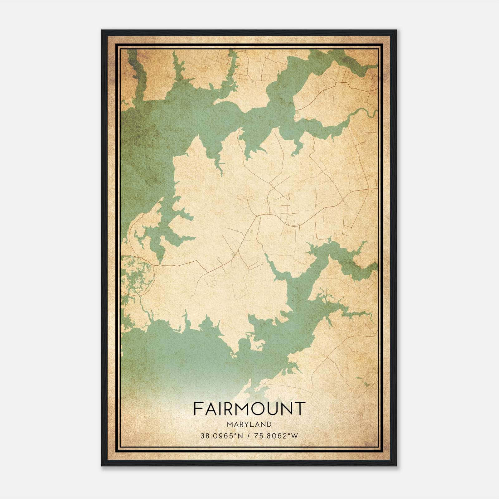 Vintage Fairmount Maryland Map Poster, Fairmount MD City Road Wall Art ...