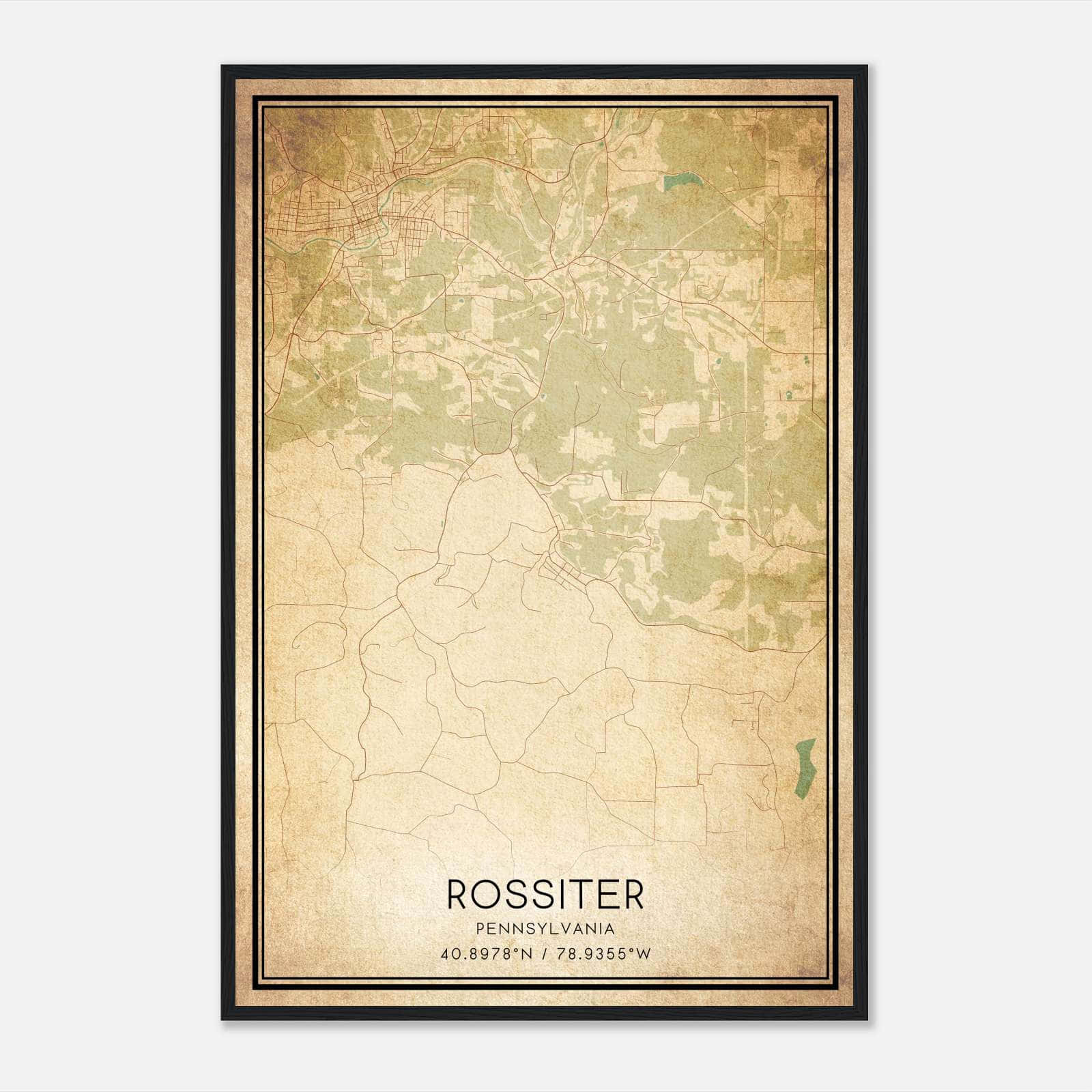 Vintage Rossiter Pennsylvania Map Poster, Rossiter PA City Road Wall ...
