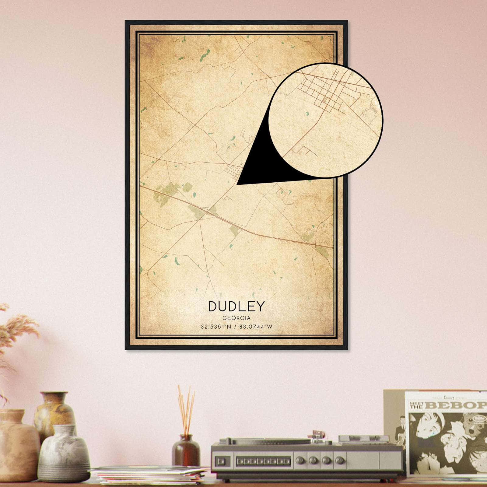 Vintage Dudley Georgia Map Poster, Dudley GA City Road Wall Art Print ...