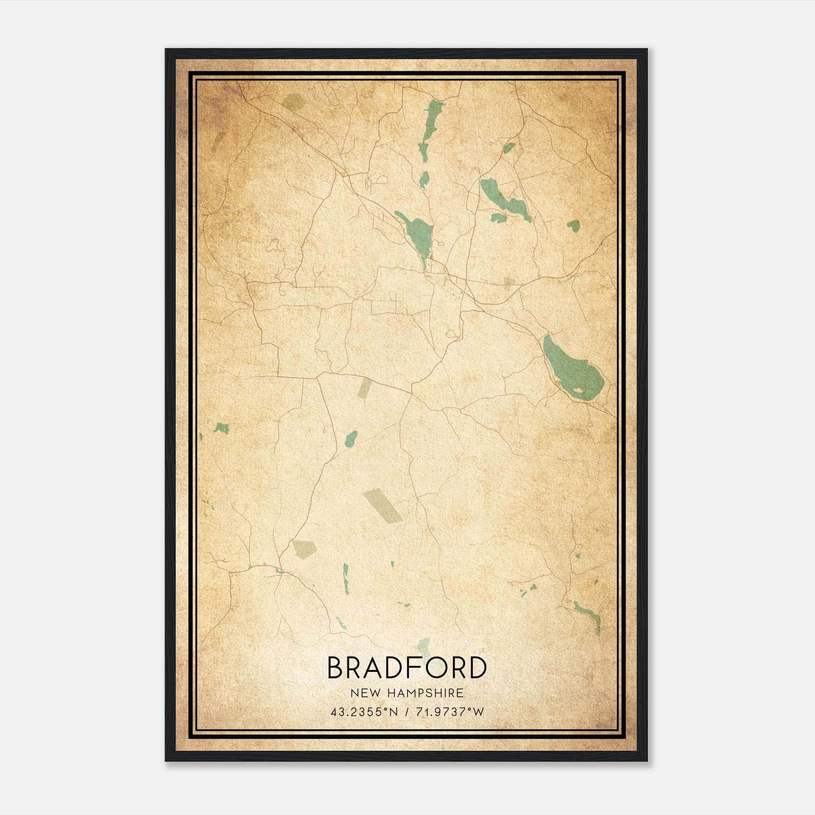 Vintage Bradford New Hampshire Map Poster, Bradford NH City Road Wall ...