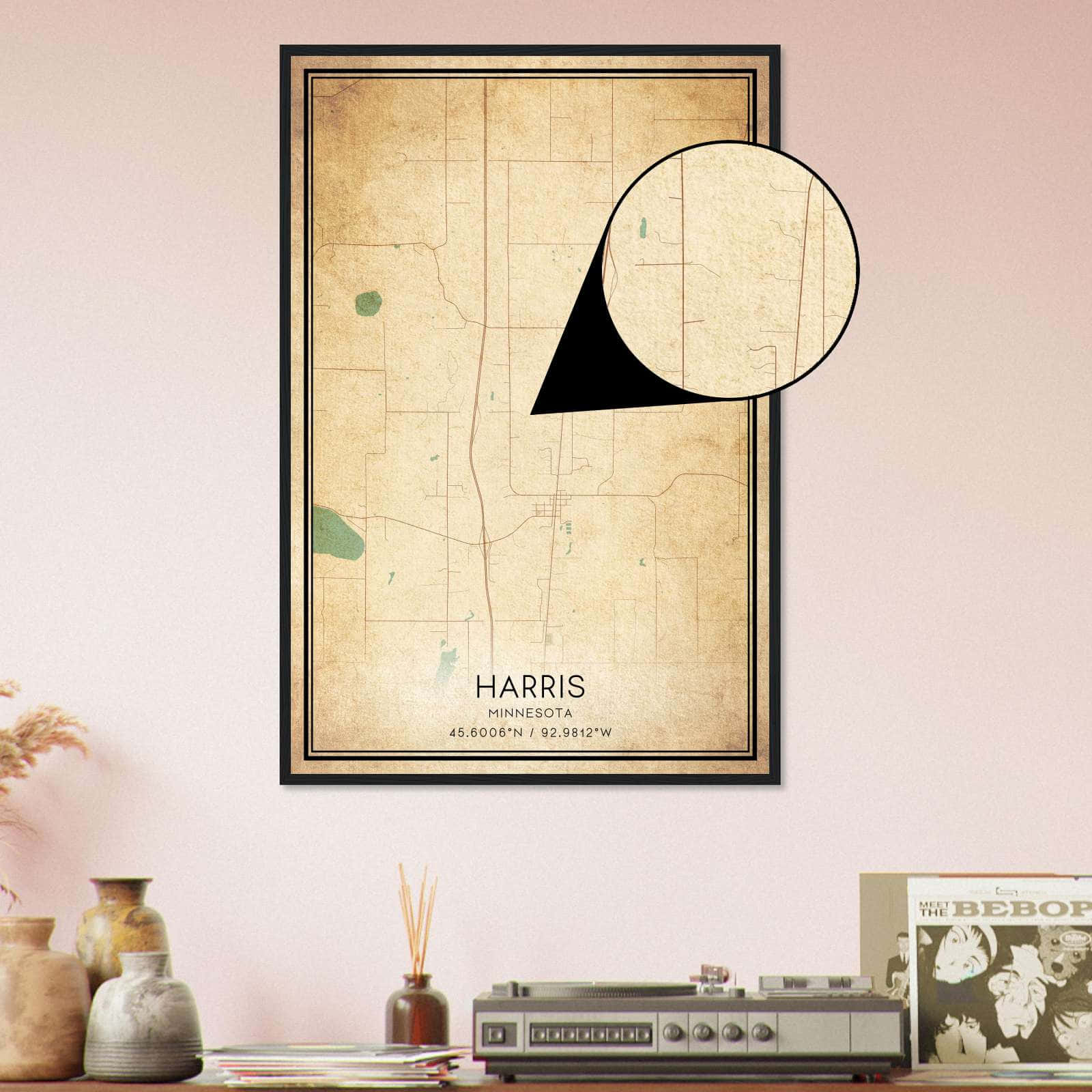 Vintage Harris Minnesota Map Poster, Harris MN City Road Wall Art Print ...