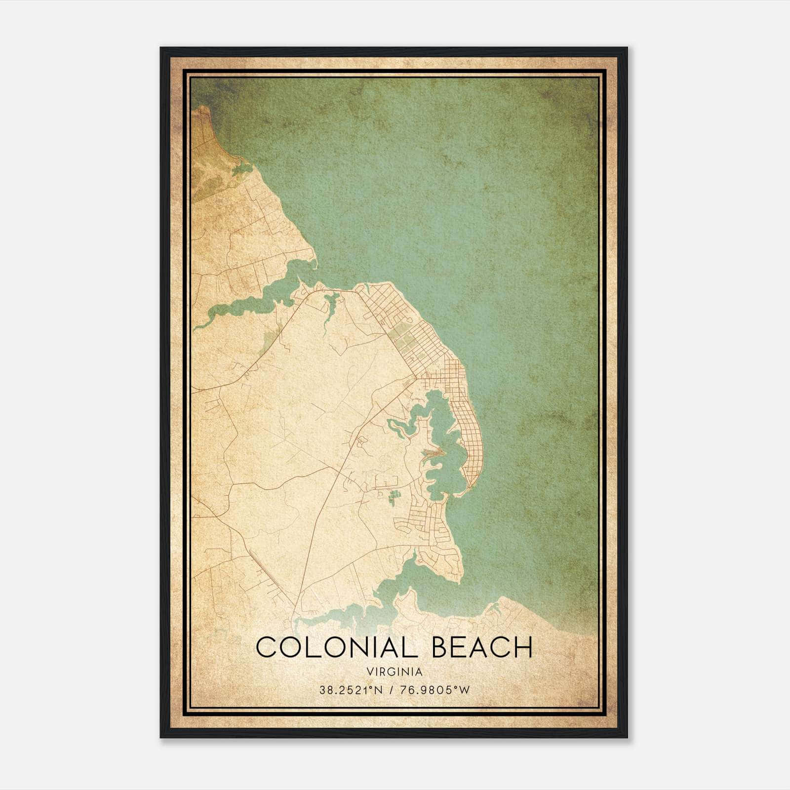 Vintage Colonial Beach Virginia Map Poster, Colonial Beach VA City Road ...