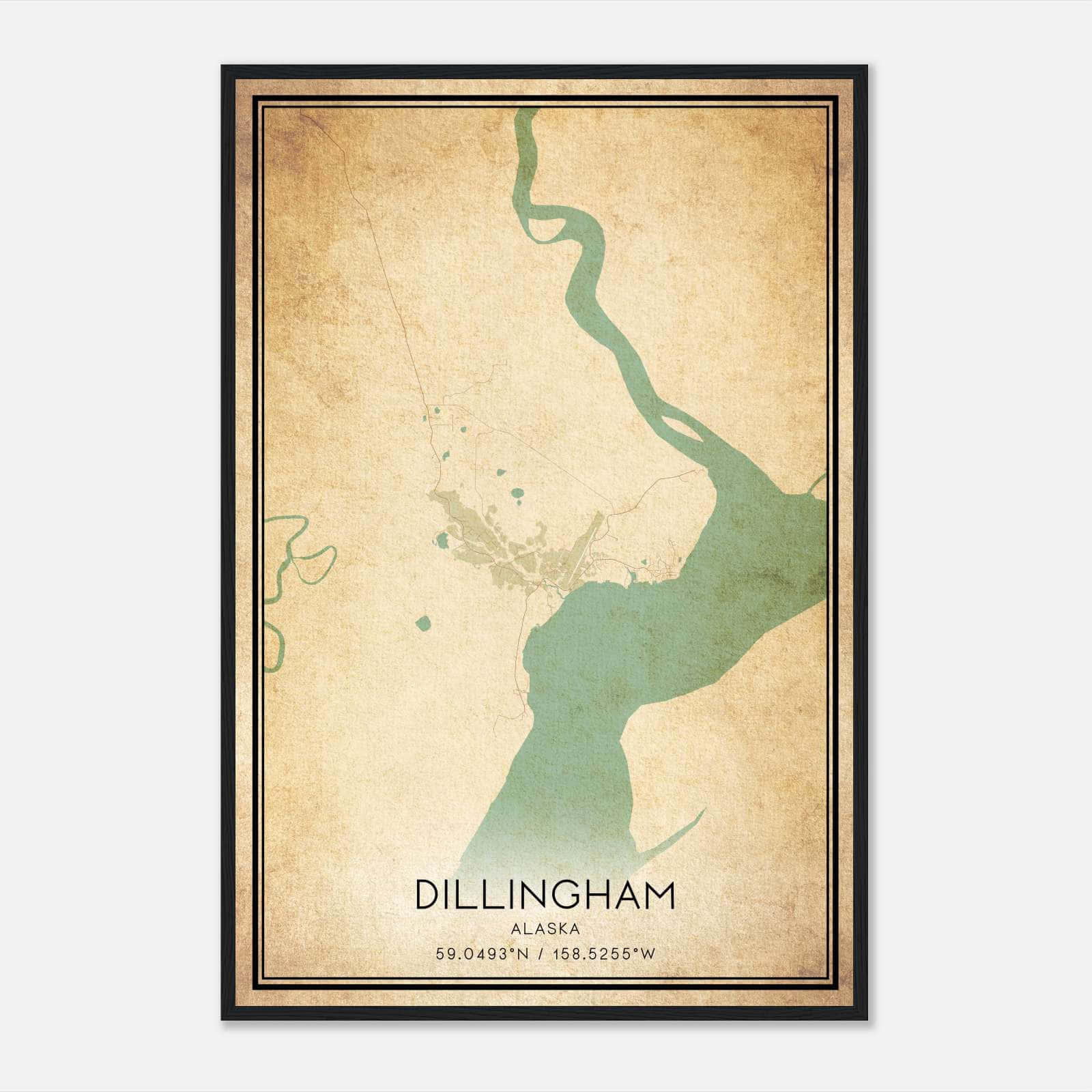 Vintage Dillingham Alaska Map Poster, Dillingham AK City Road Wall Art ...