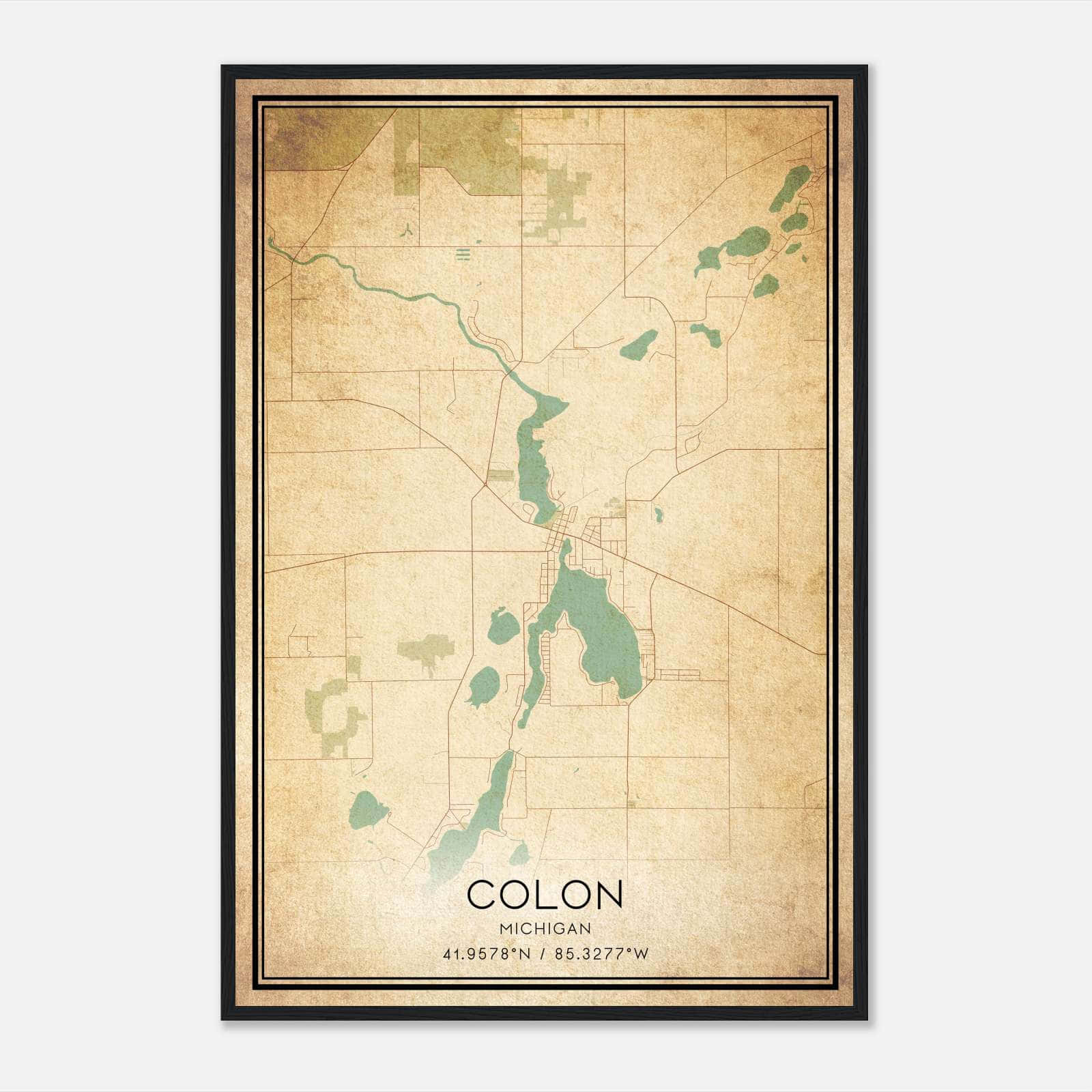 Vintage Colon Michigan Map Poster, Colon MI City Road Wall Art Print ...