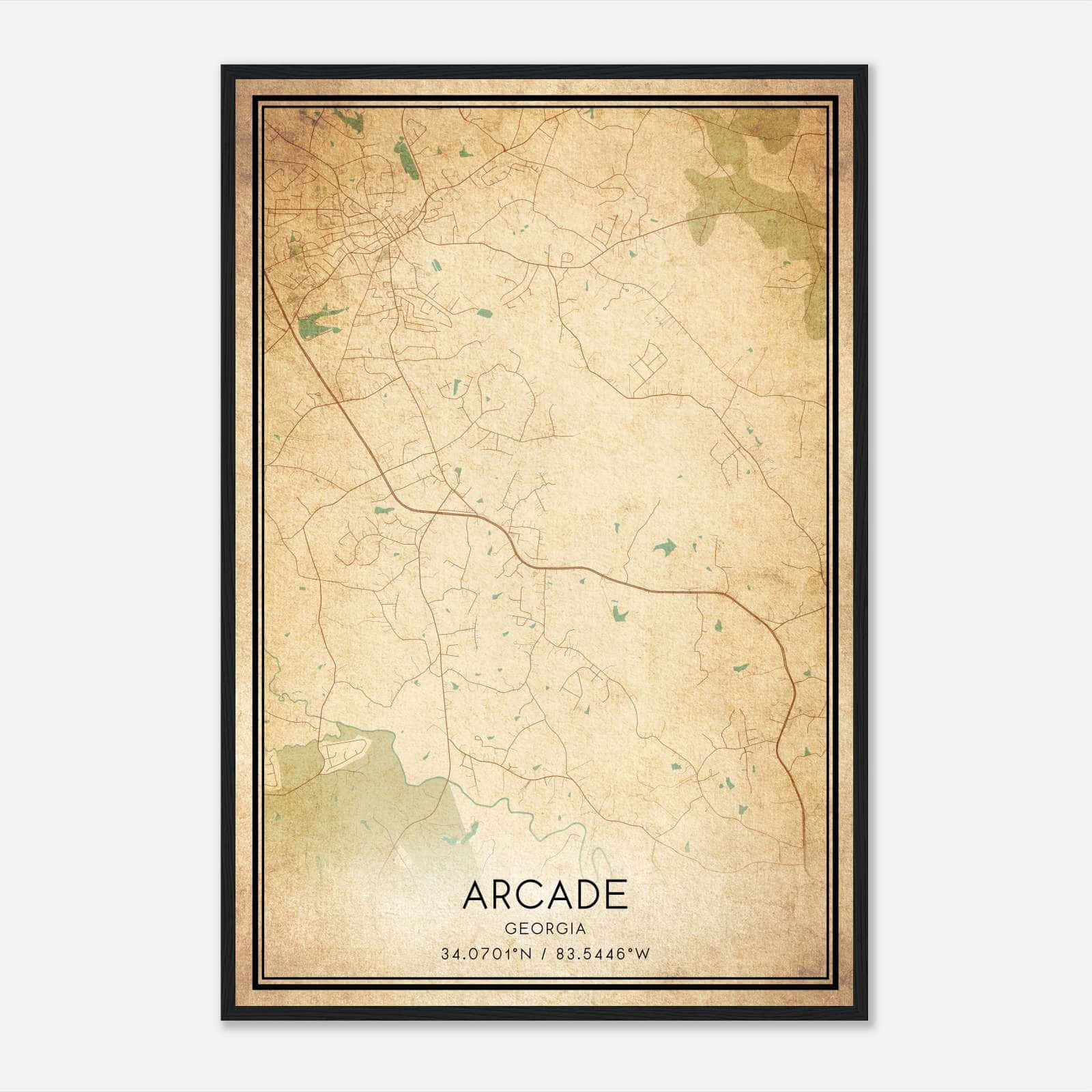Vintage Arcade Georgia Map Poster, Arcade GA City Road Wall Art Print ...