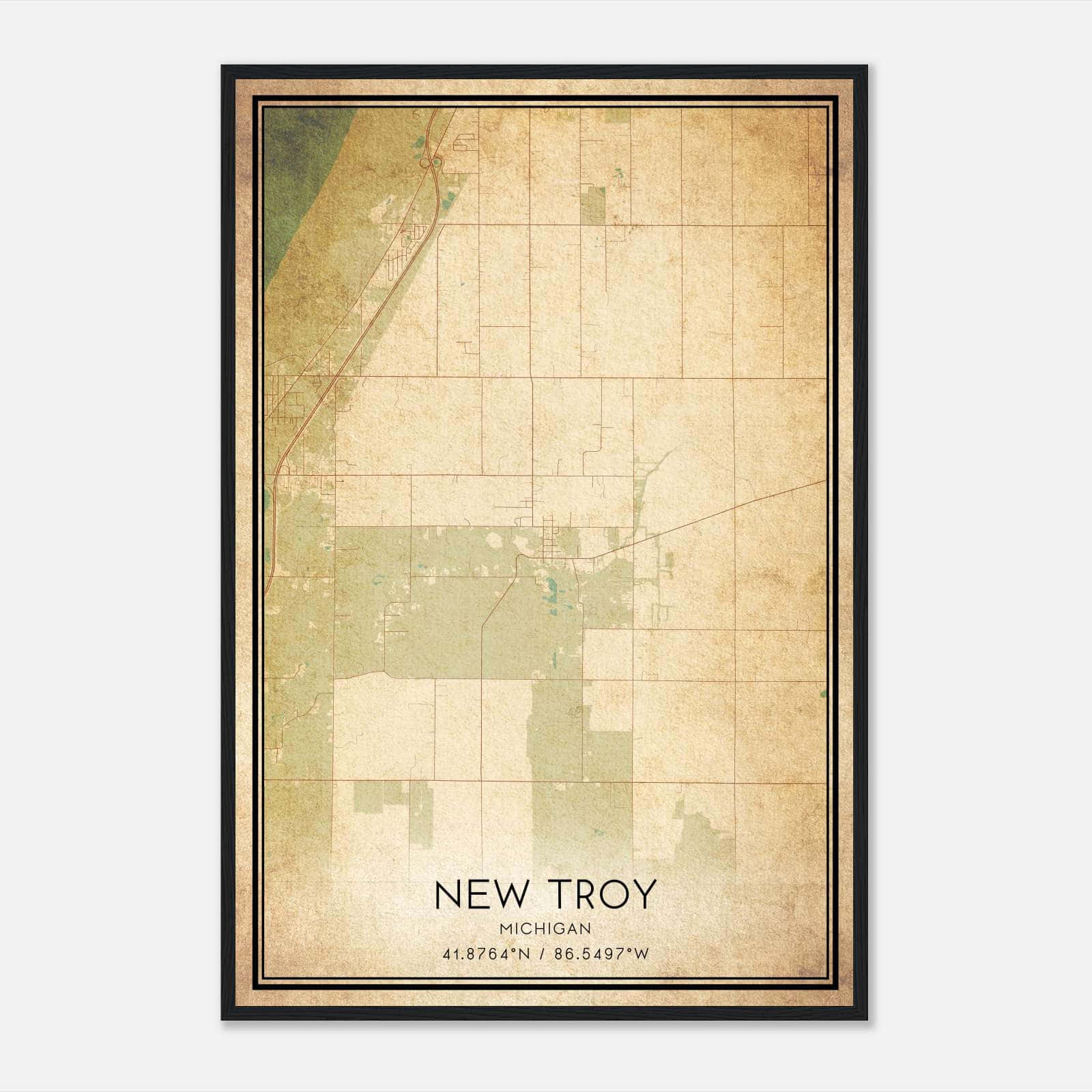 Vintage New Troy Michigan Map Poster, New Troy MI City Road Wall Art ...