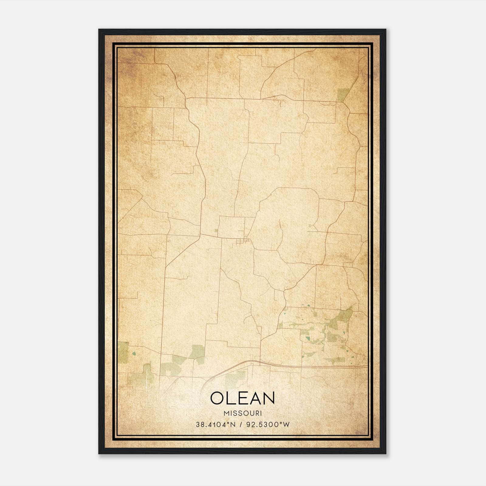 Vintage Olean Missouri Map Poster, Olean MO City Road Wall Art Print ...