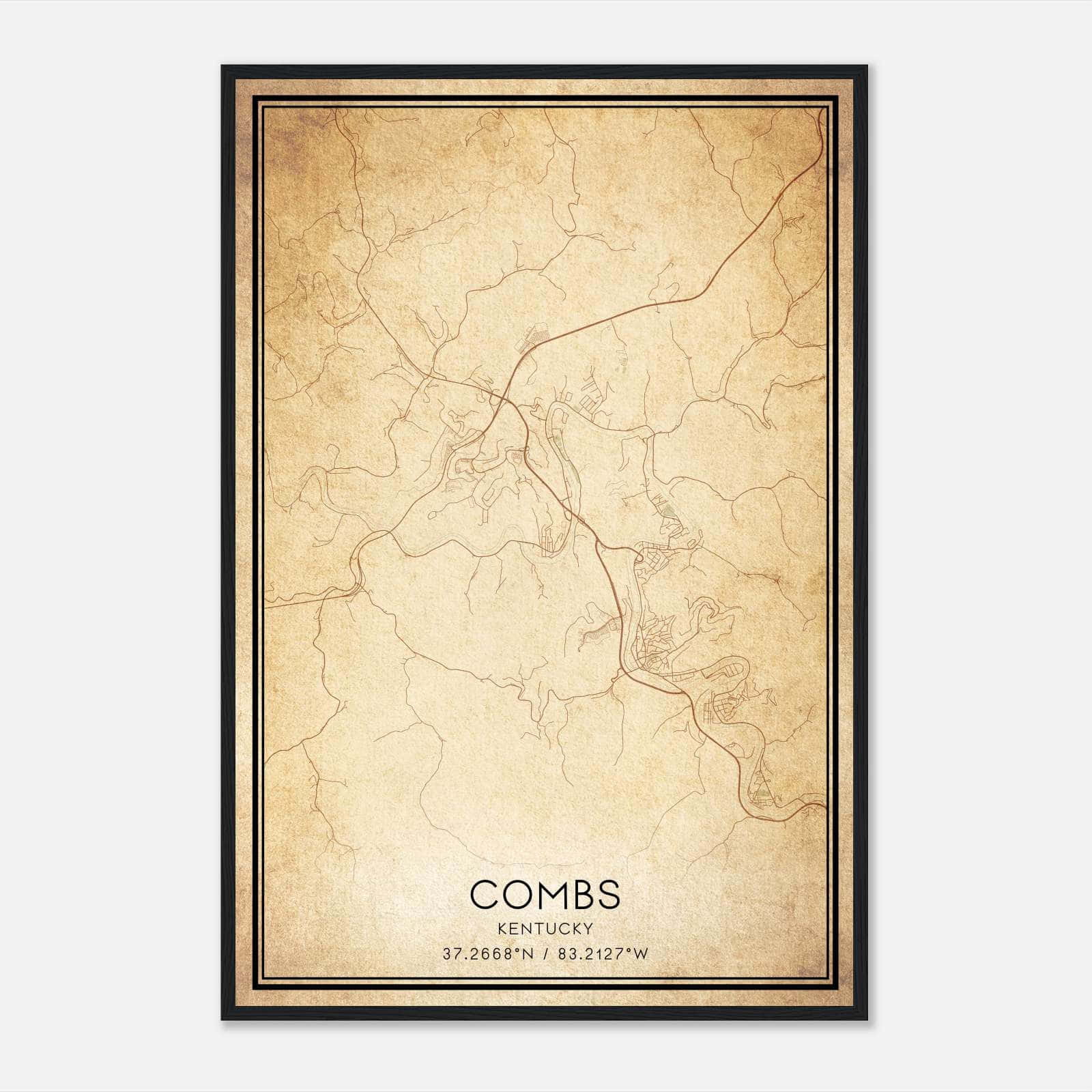 Vintage Combs Kentucky Map Poster, Combs KY City Road Wall Art Print ...