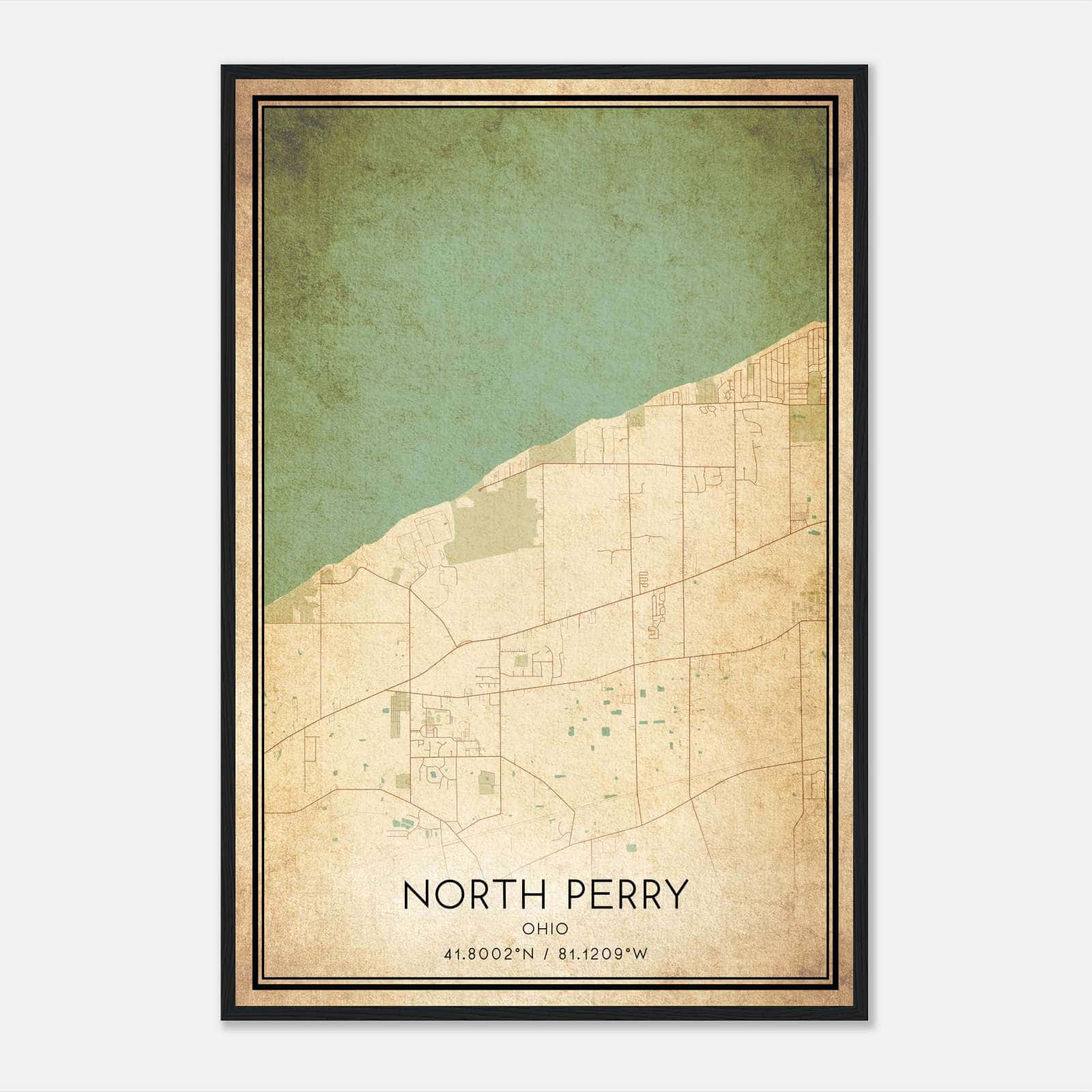 Vintage North Perry Ohio Map Poster, North Perry OH City Road Wall Art ...