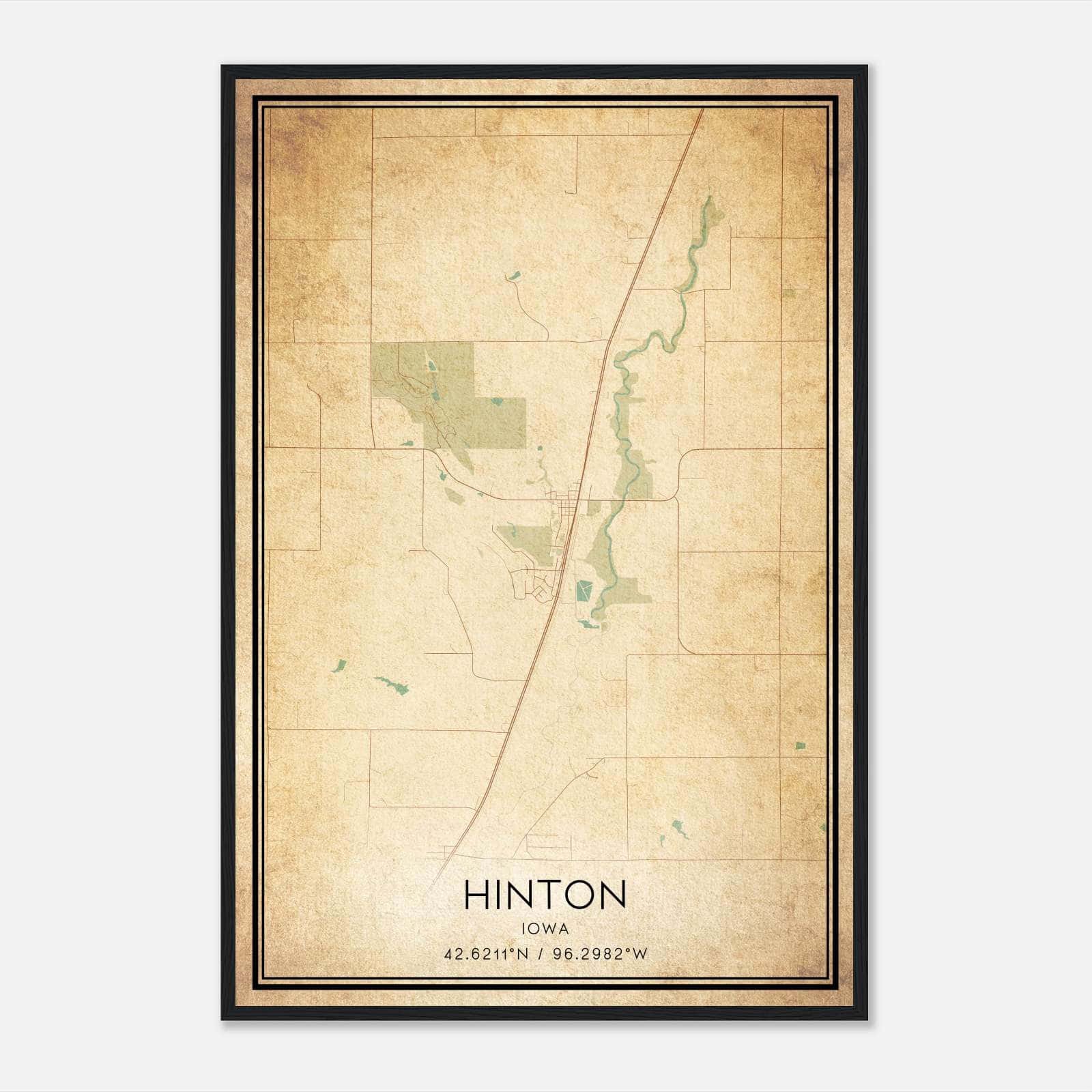 Vintage Hinton Iowa Map Poster, Hinton IA City Road Wall Art Print ...